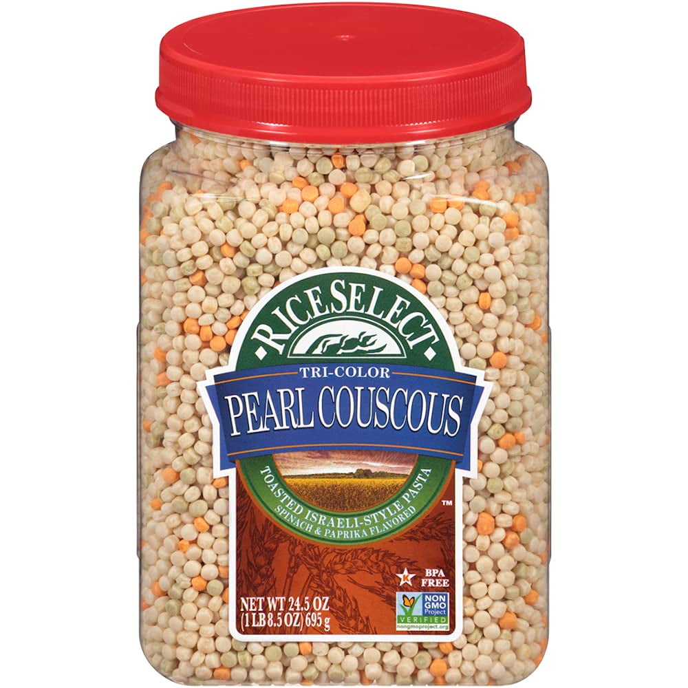 RiceSelect Tri-Color Pearl Couscous, Israeli Couscous, Non-GMO, 24.5 oz (Pack of 4 Jars) 1.53 ...
