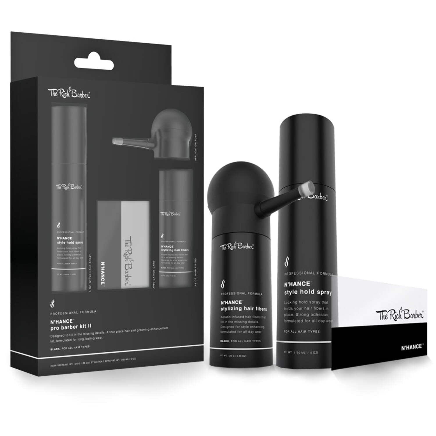 Rich Barber N’Hance Hair Fibers, Hold Spray & Applicator Set | Natural ...