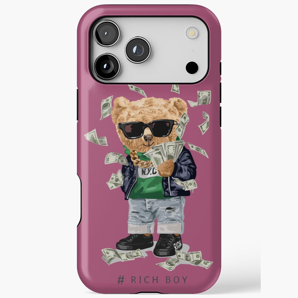 Rich Boy Teddy Bear Fashion Phone Case for iPhone 11 12 13 14 15 16 17 ...