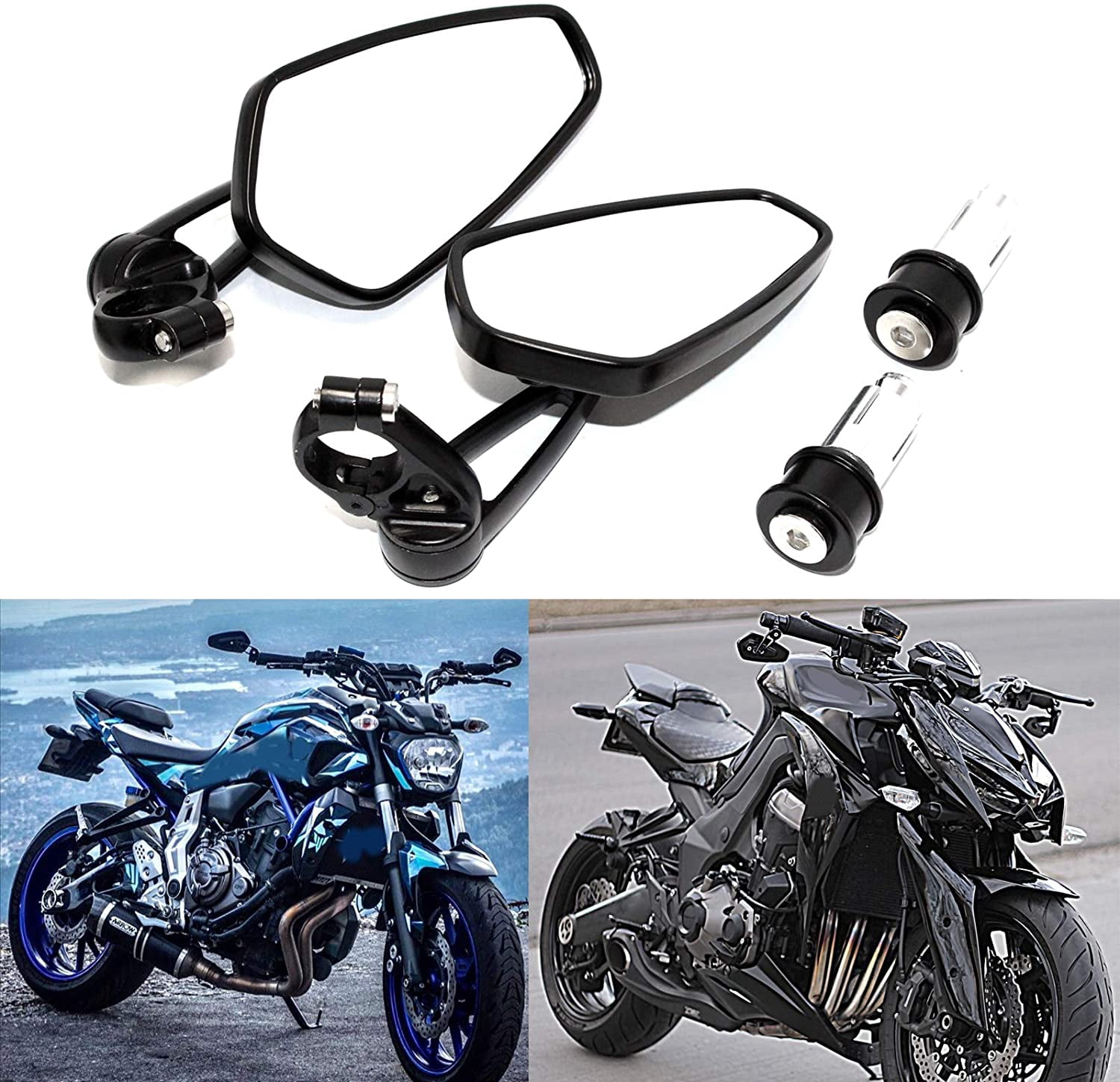 Rich Choices Universal Black Motorcycle 22mm 7/8'' Bar end Rear View ...