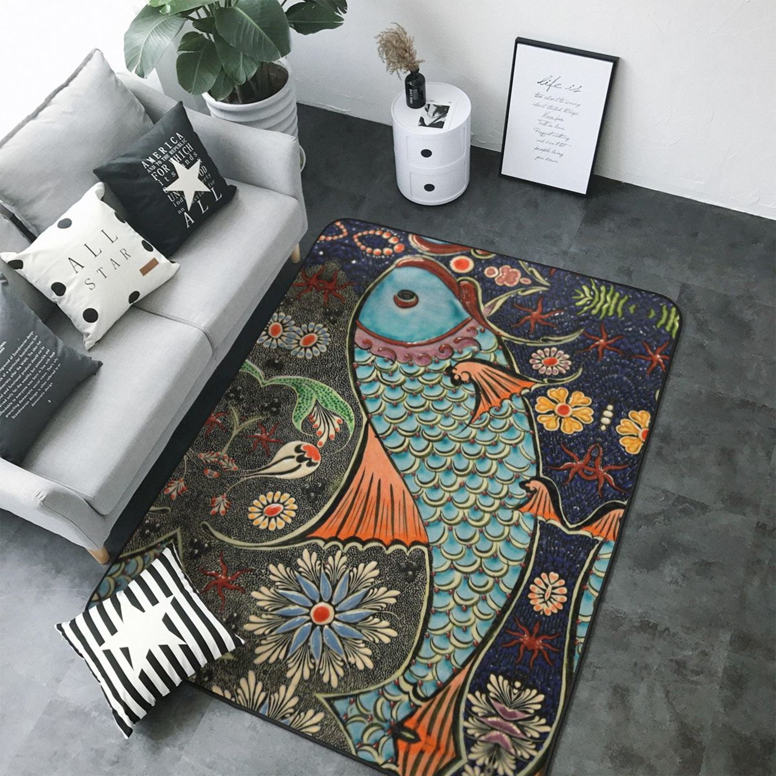 Rich Fish Area Rugs for Living Room Bedroom, 5x7 Soft Throw Washable ...
