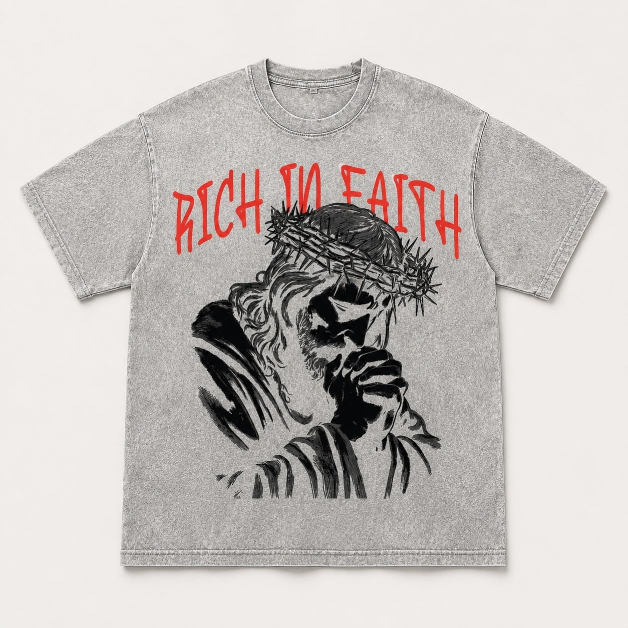 Rich In Faith Jesus Crown of Thorns Mineral Wash T-Shirt, Christian ...