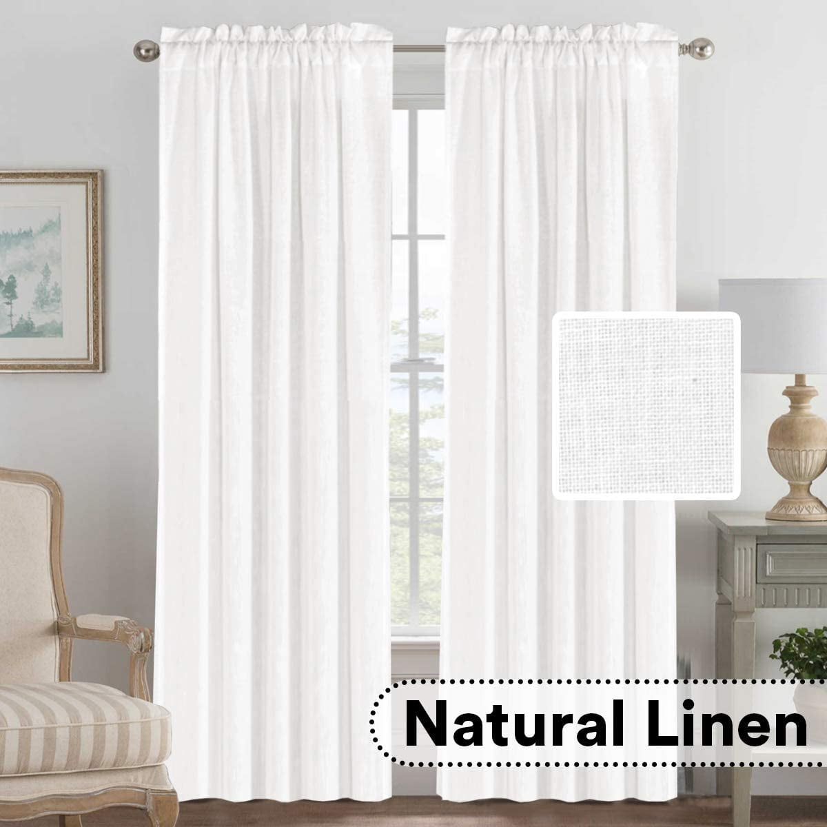 Rich Linen Curtains Semi-Sheer for Bedroom/Living Room|Rod Pocket ...
