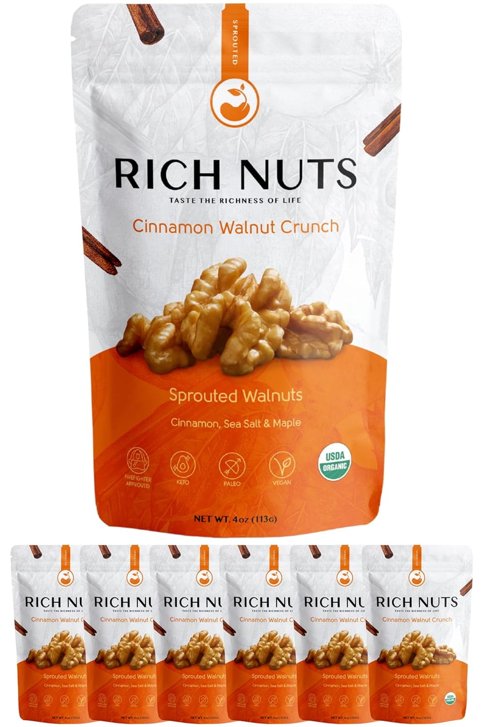 Rich Nuts Cinnamon Walnut Crunch Gourmet Sprouted Walnuts Vegan Organic ...