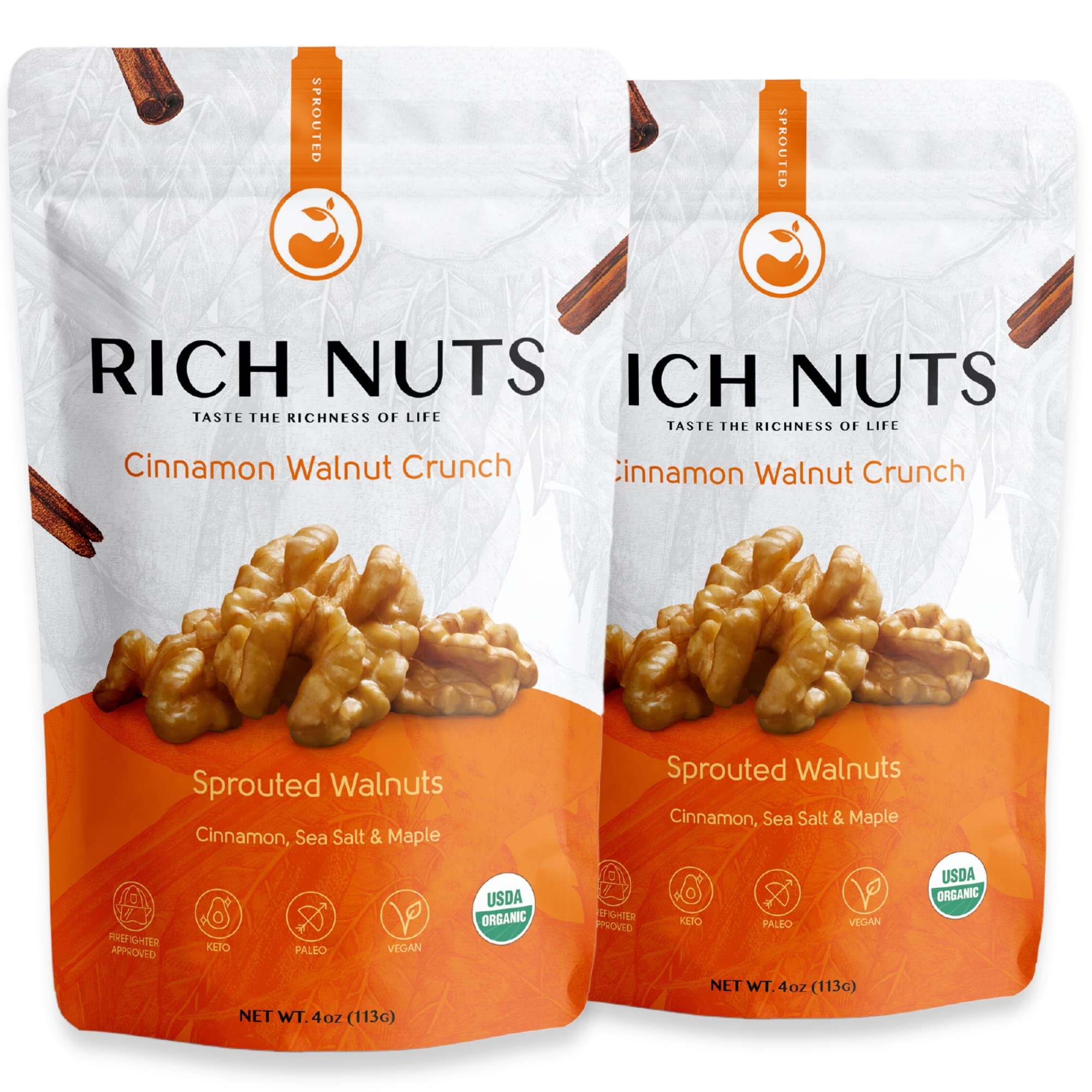 Rich Nuts Cinnamon Walnut SBF3 Crunch Gourmet Sprouted Walnuts | Paleo ...