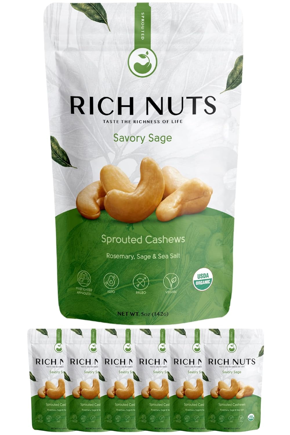 Rich Nuts Savory Sage Gourmet Sprouted Cashews | Vegan, Paleo, Keto ...