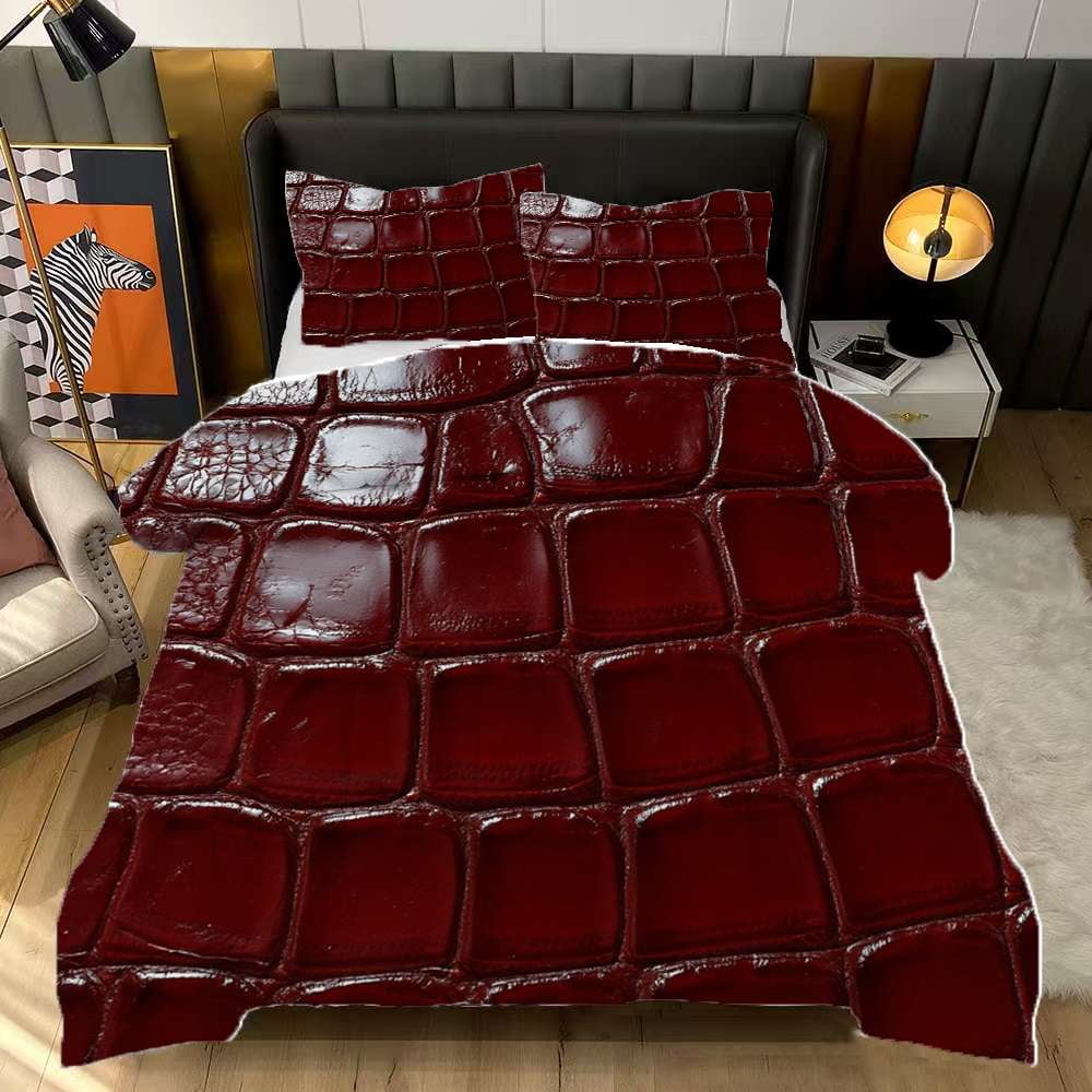 Rich Red Crocodile Leather Texture Comforter Set Queen Size Bedding Set ...