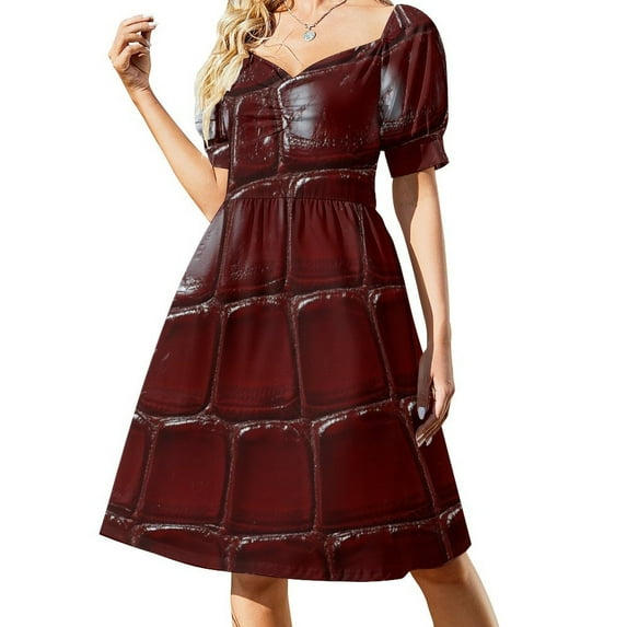Rich Red Crocodile Leather Texture Short Sleeve Dress Clothes Women's ...