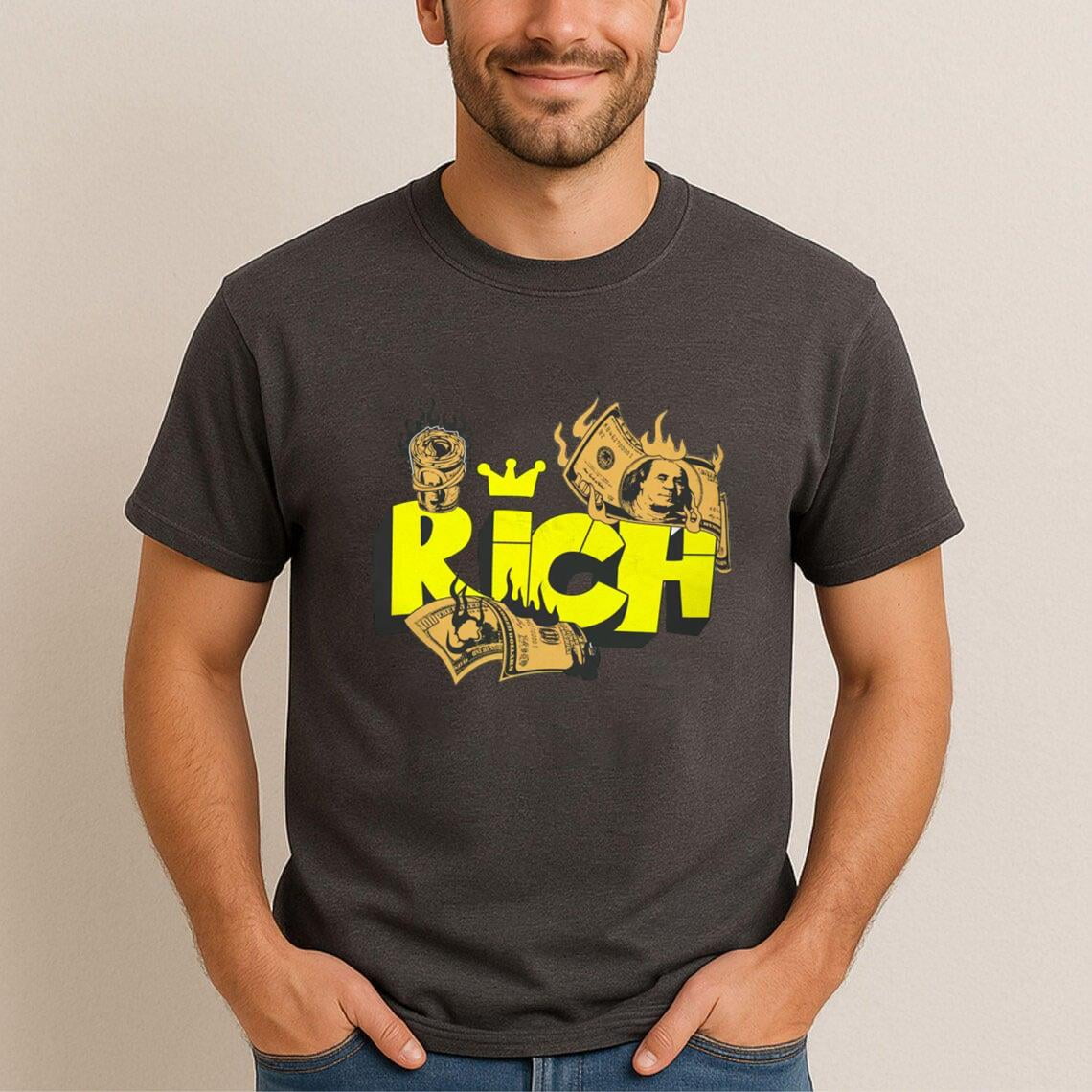 Rich T-shirt with Luxe Minimal Lettering and Ambitious Hustler Style ...