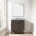 Rich brown wood 30-inch single bath vanity with Carrara marble top ...