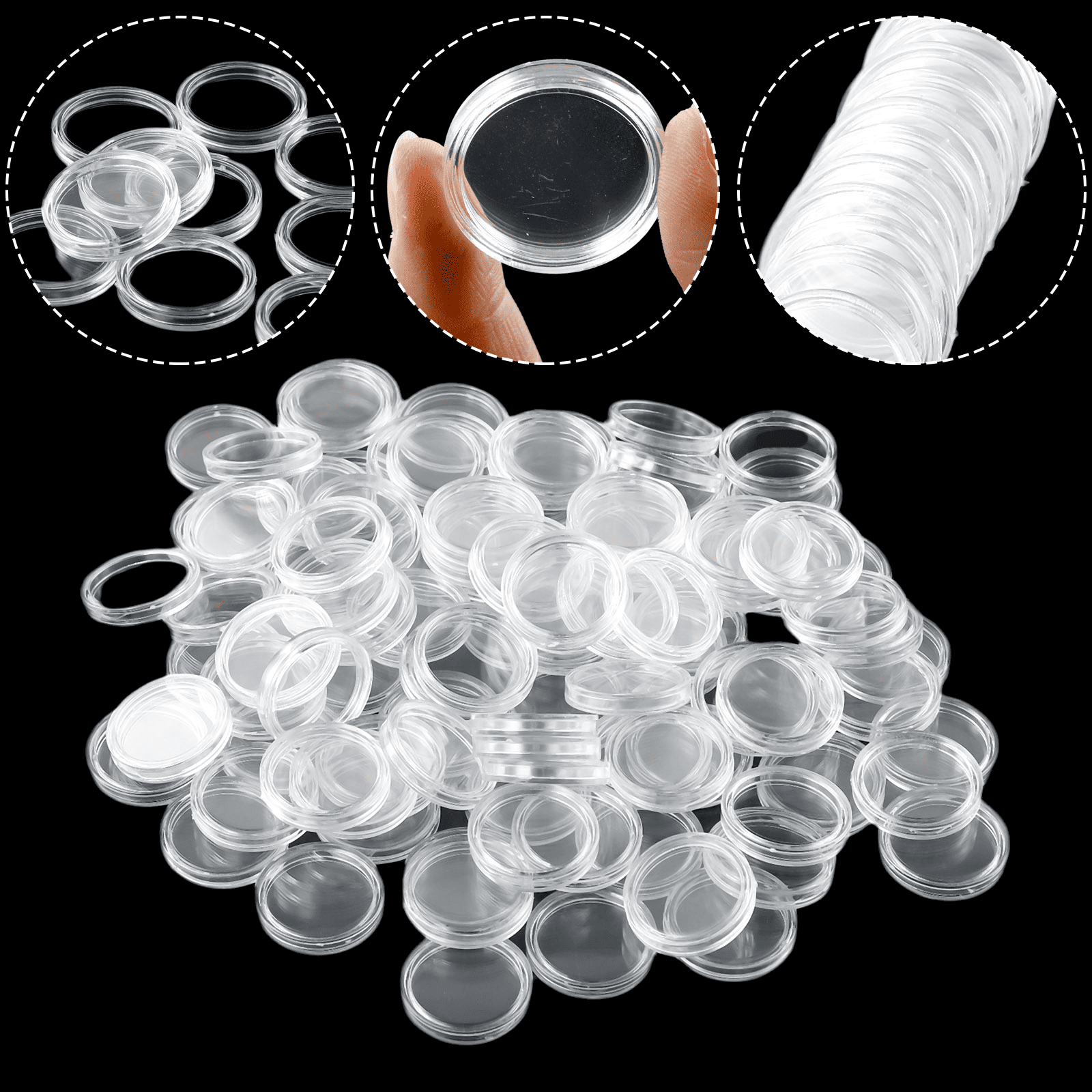 RichLink 100 Pcs 21 mm Coin Holder Capsules Clear Round Plastic Coin ...