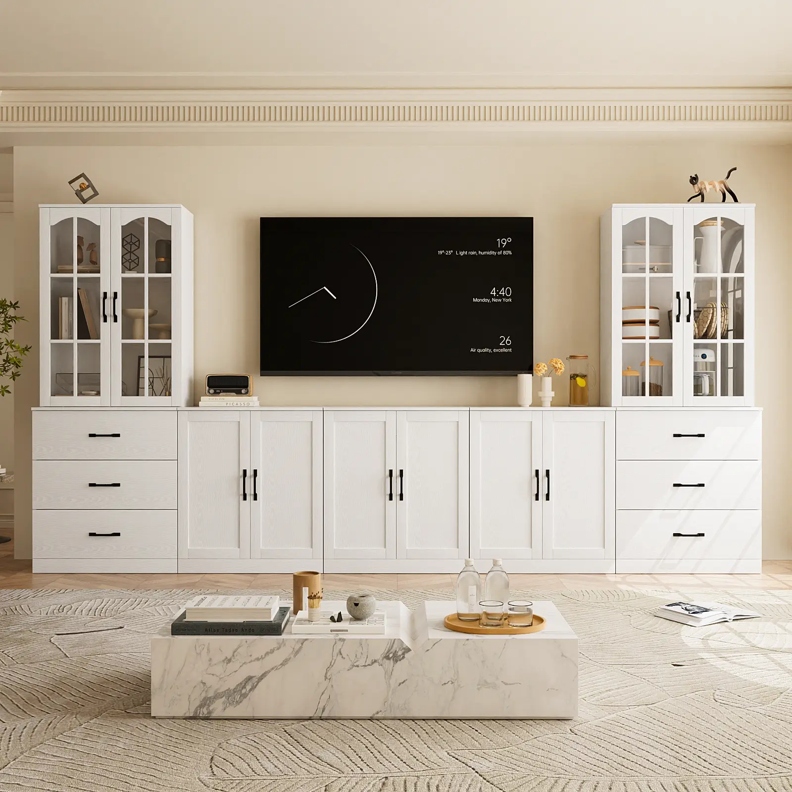 RichYa 118" W Entertainment Center with Bookshelves & Storage, Large ...