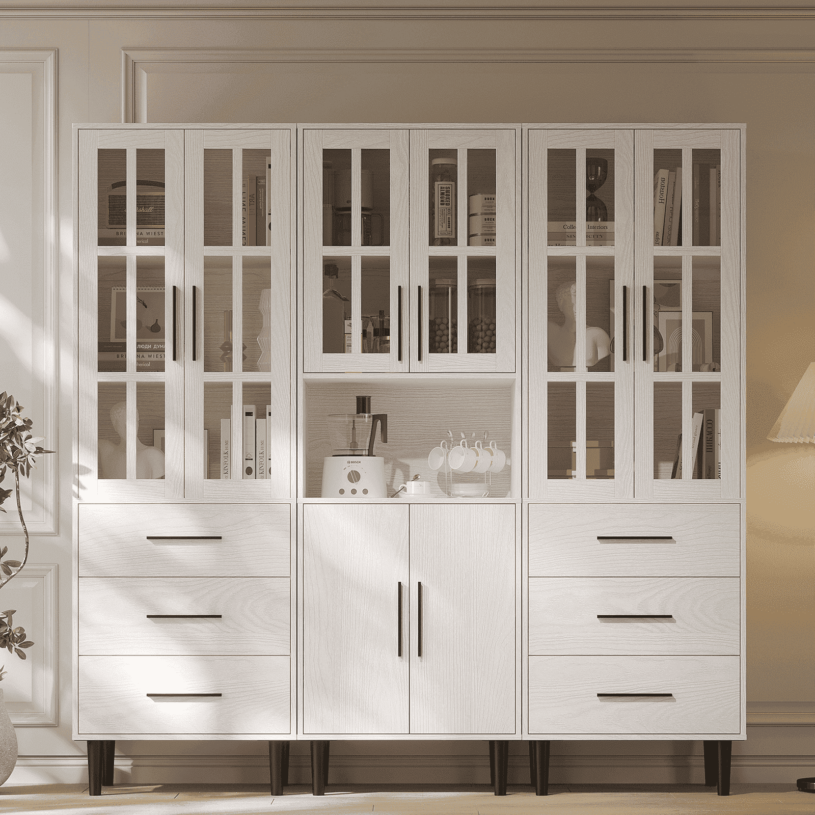 RichYa 3Pcs Bookcases with Doors,5-Tier Bookshelves with Storage ...