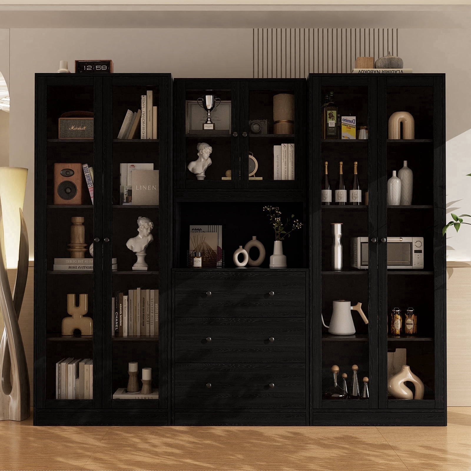 RichYa 3Pcs Pantry Storage Cabinet Set,China Glass Cabinets with ...