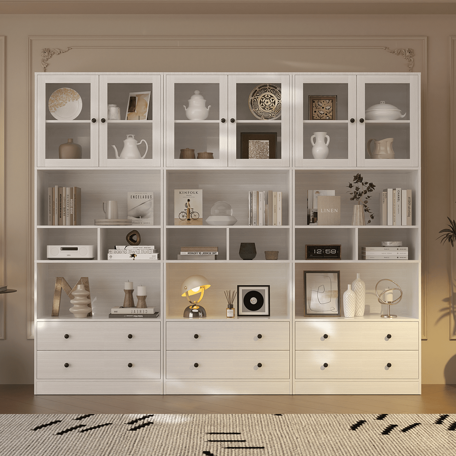 RichYa 3Pcs Modern Bookcases Set with Durable Shelves, Modular Open ...