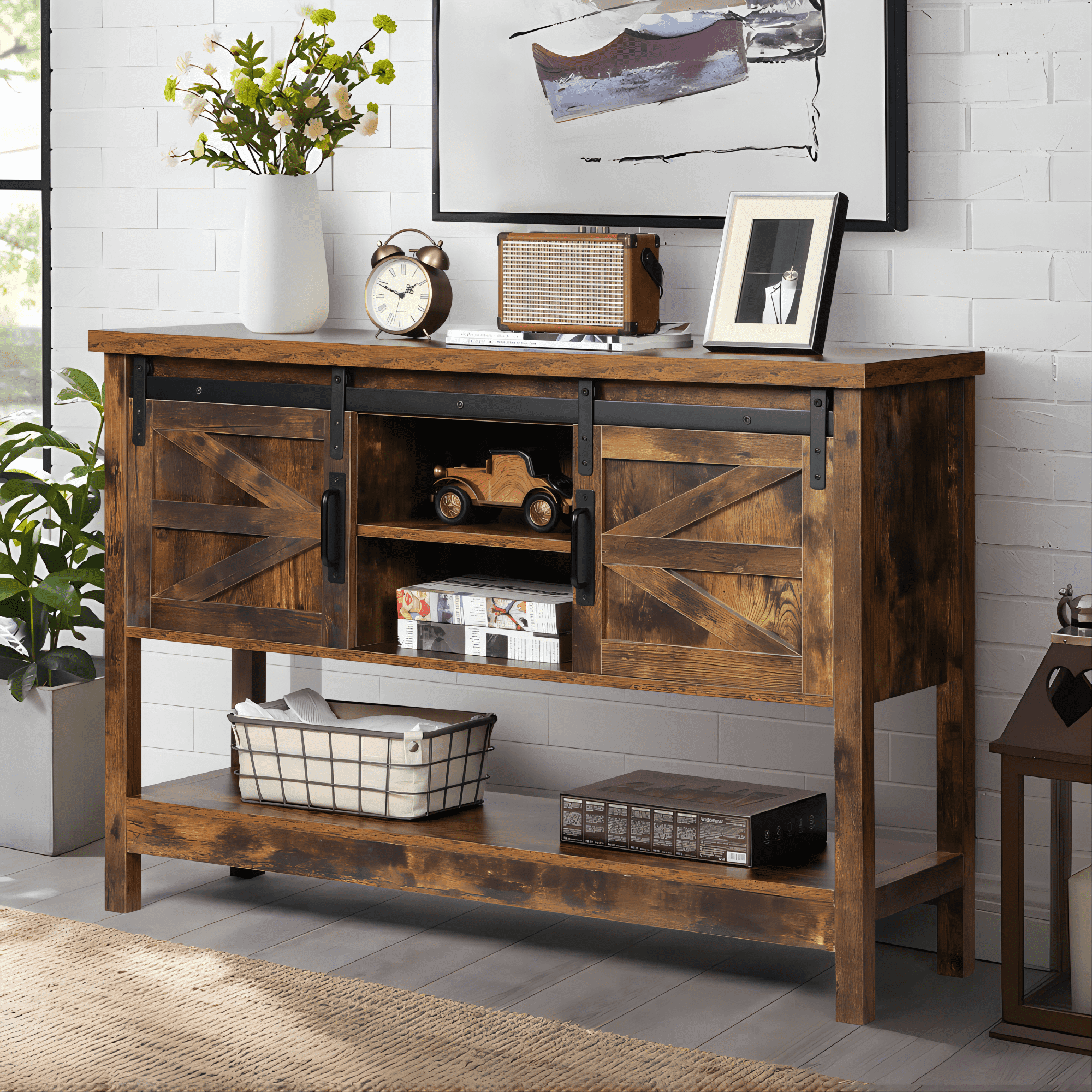 RichYa 46" Farmhouse Entryway Table with Sliding Barn Doors, Console ...