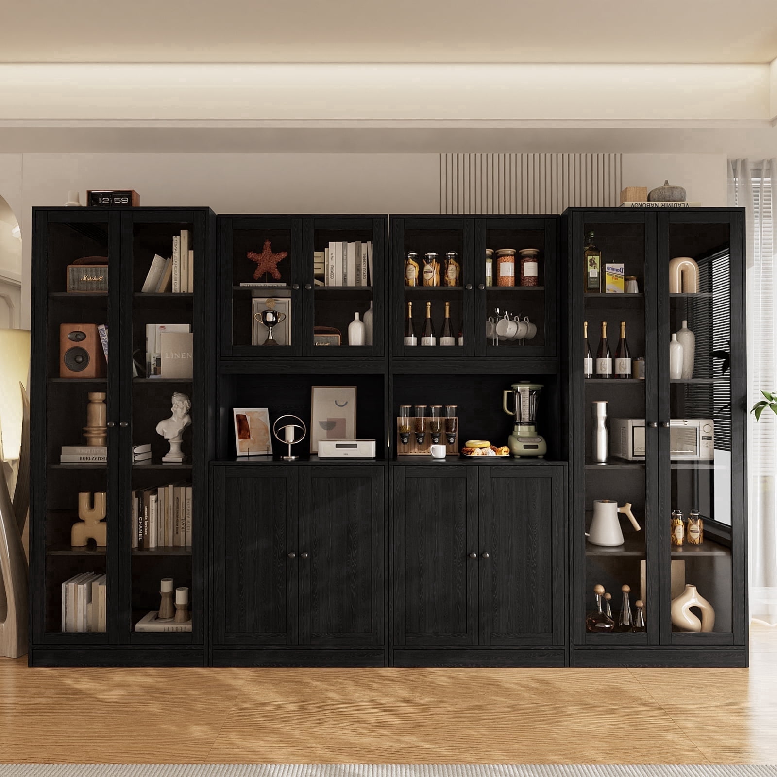 RichYa 4Pcs Pantry Storage Cabinet Set,China Glass Cabinets with ...