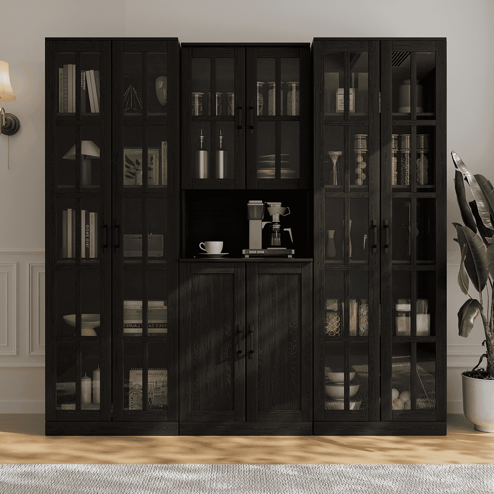 RichYa 3Pcs Grid Bookcases Set with Glass Doors,Tall Bookshelves with ...