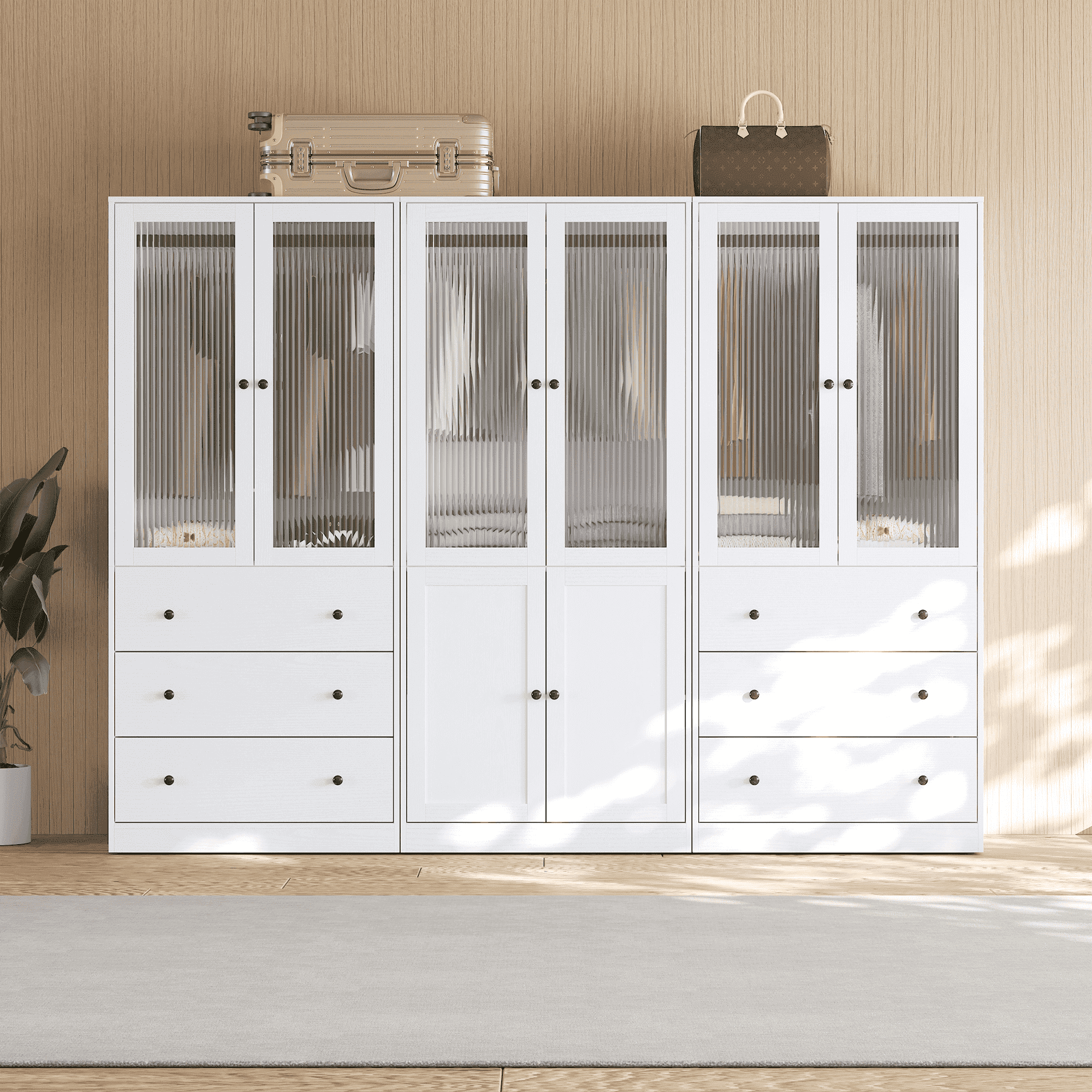 RichYa 3Pcs Armoire Wardrobe Closet with Hanging Rod,Clothes Storage ...
