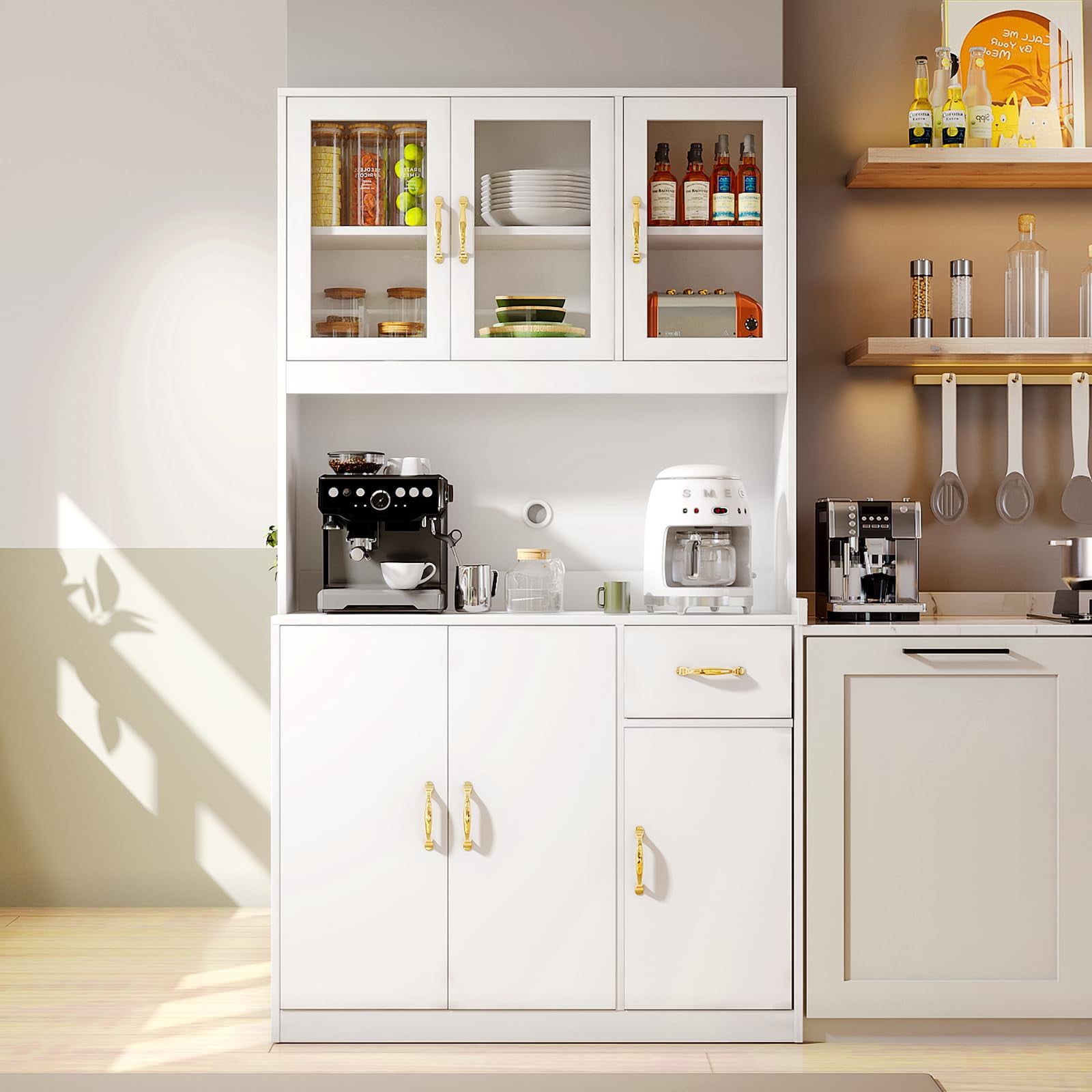 RichYa Freestanding Kitchen Pantry Cabinet with Buffet Cupboard Storage ...