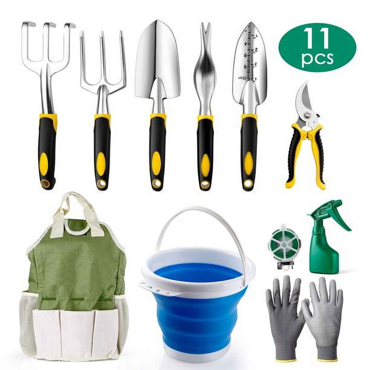 RichYa Garden Tools Set-11 Pieces Heavy Duty Gardening Kits with Tote ...