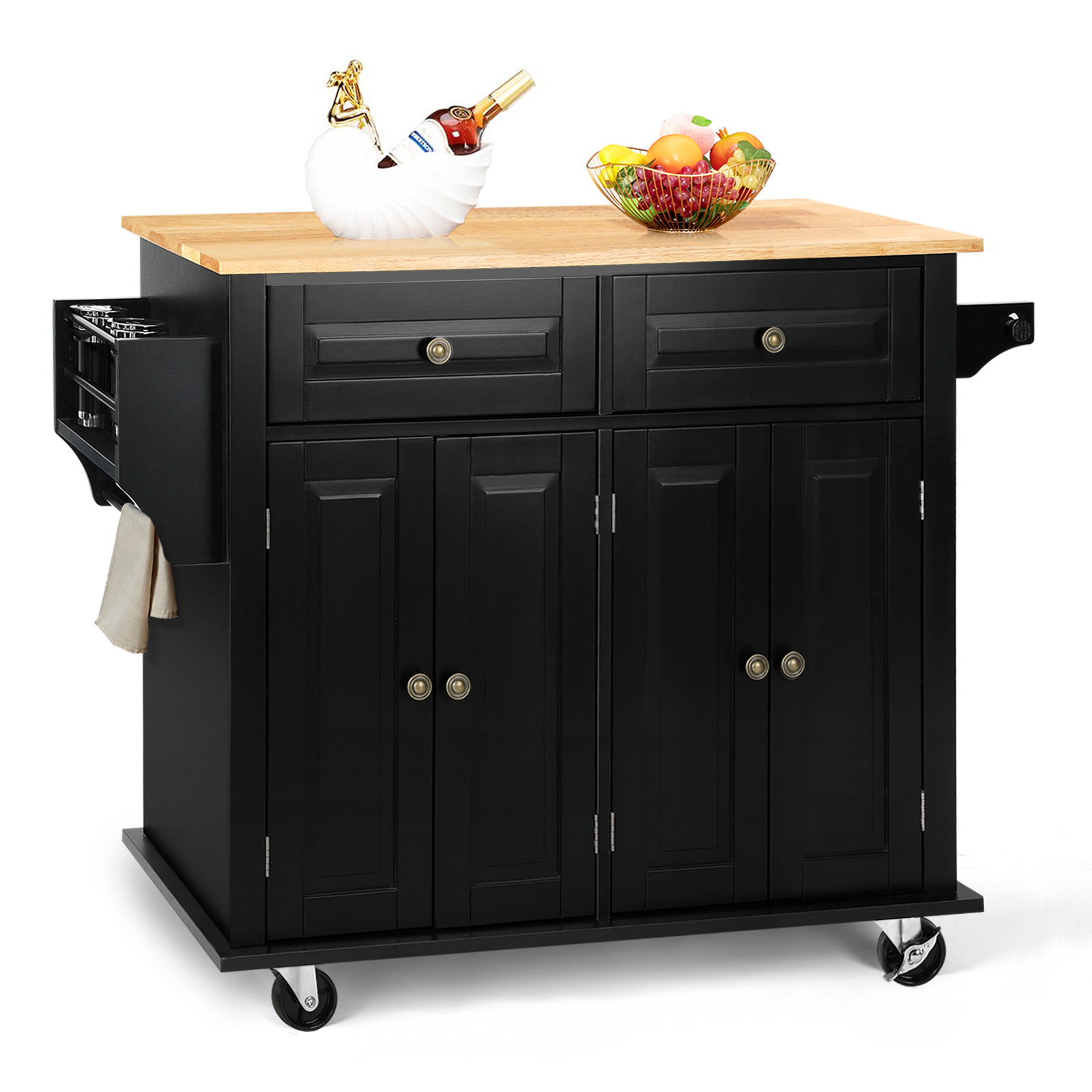 TMS Large Kitchen Cart with Wood Top, Black - Walmart.com