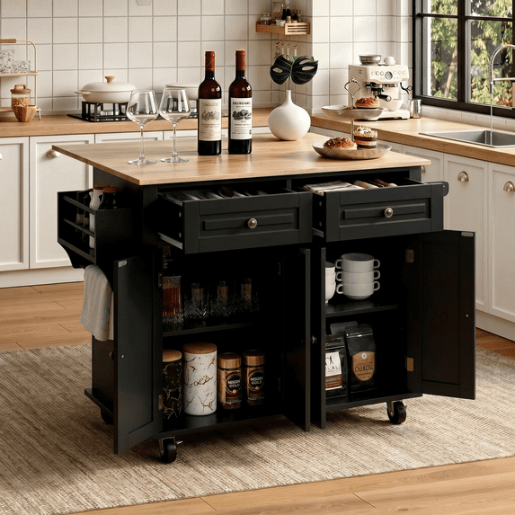 RichYa Rolling Kitchen Islands Cart on Wheels with Storage and Drop ...