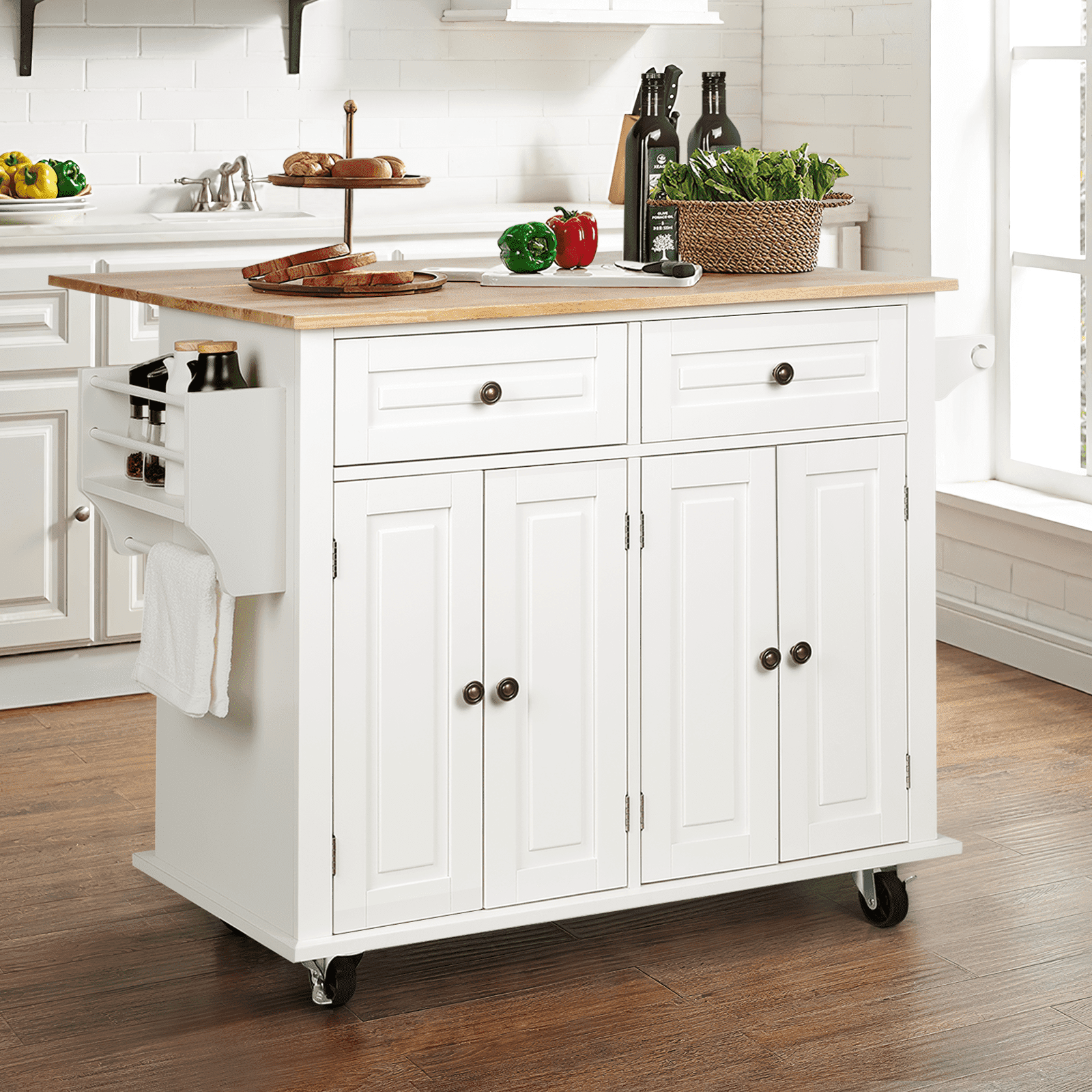 RichYa Kitchen Islands with Storage, Rolling Kitchen Cart with Drop ...