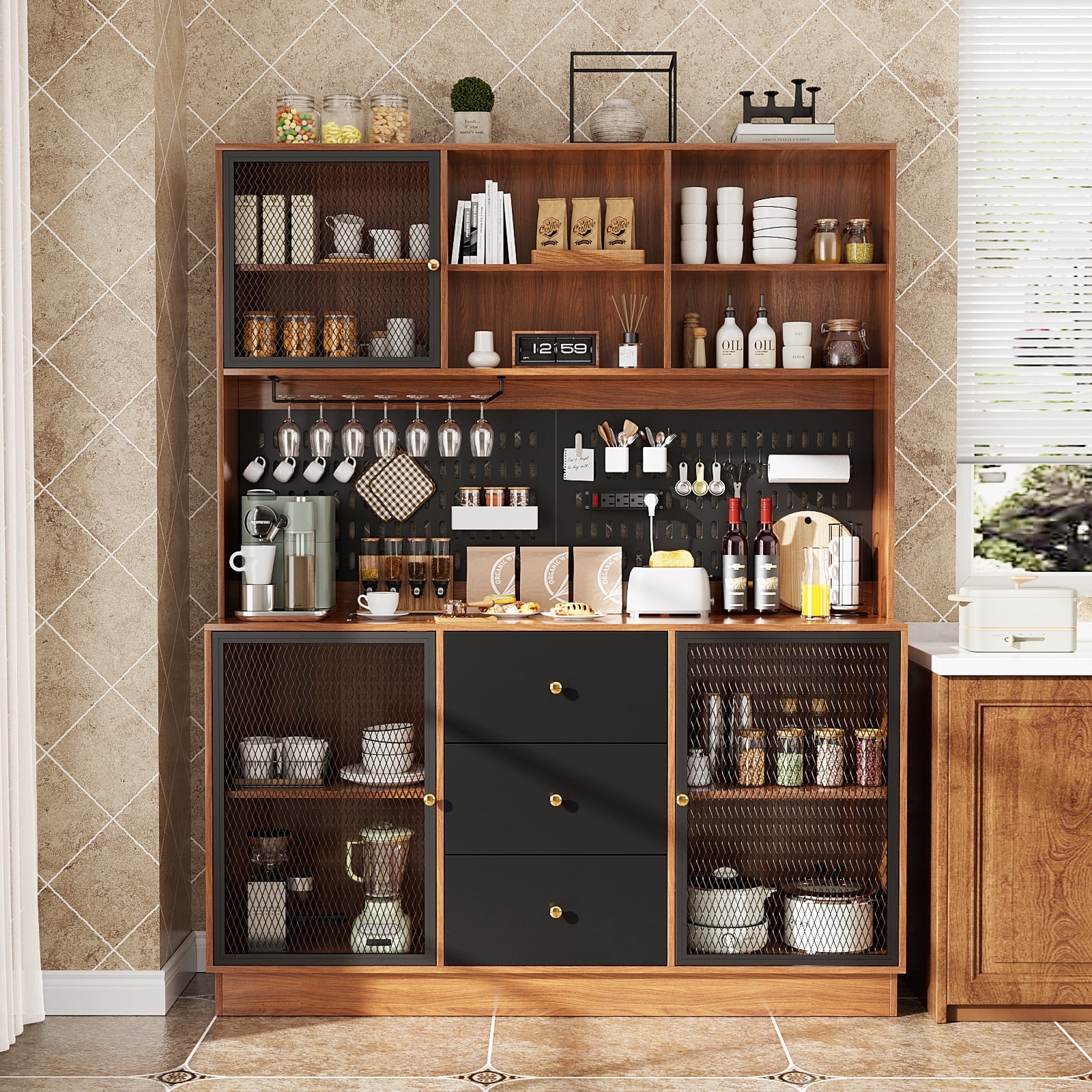 RichYa Kitchen Storage Pantry 57" Spacious Countertop Hutch with 3 ...