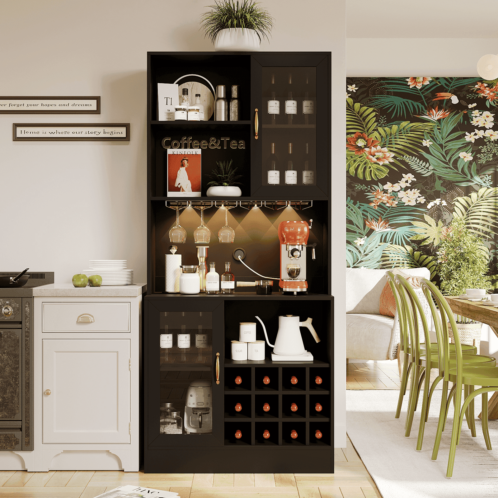 RichYa Large Wine Coffee Bar Cabinet with 12 Wine Racks , Kitchen ...