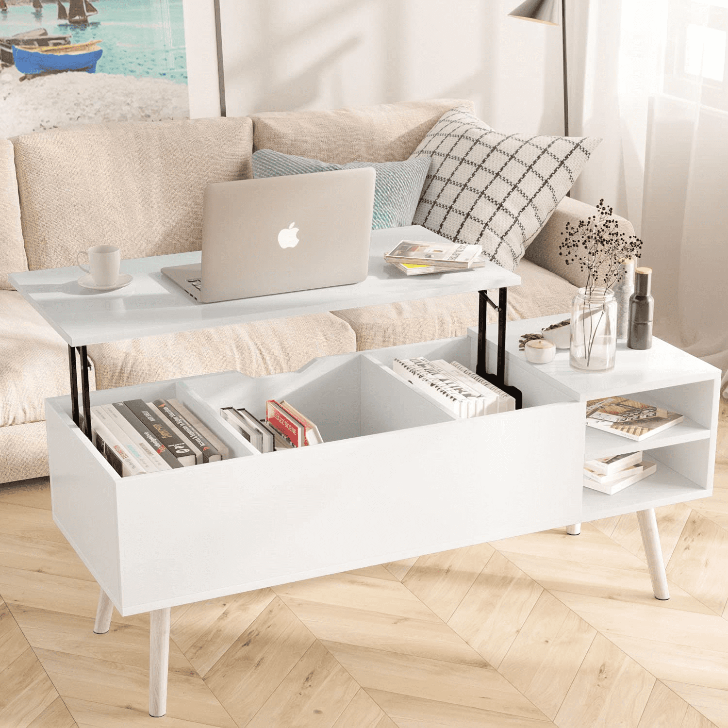 RichYa Contemporary Lift Top Coffee Table with Open Storage, Sturdy ...