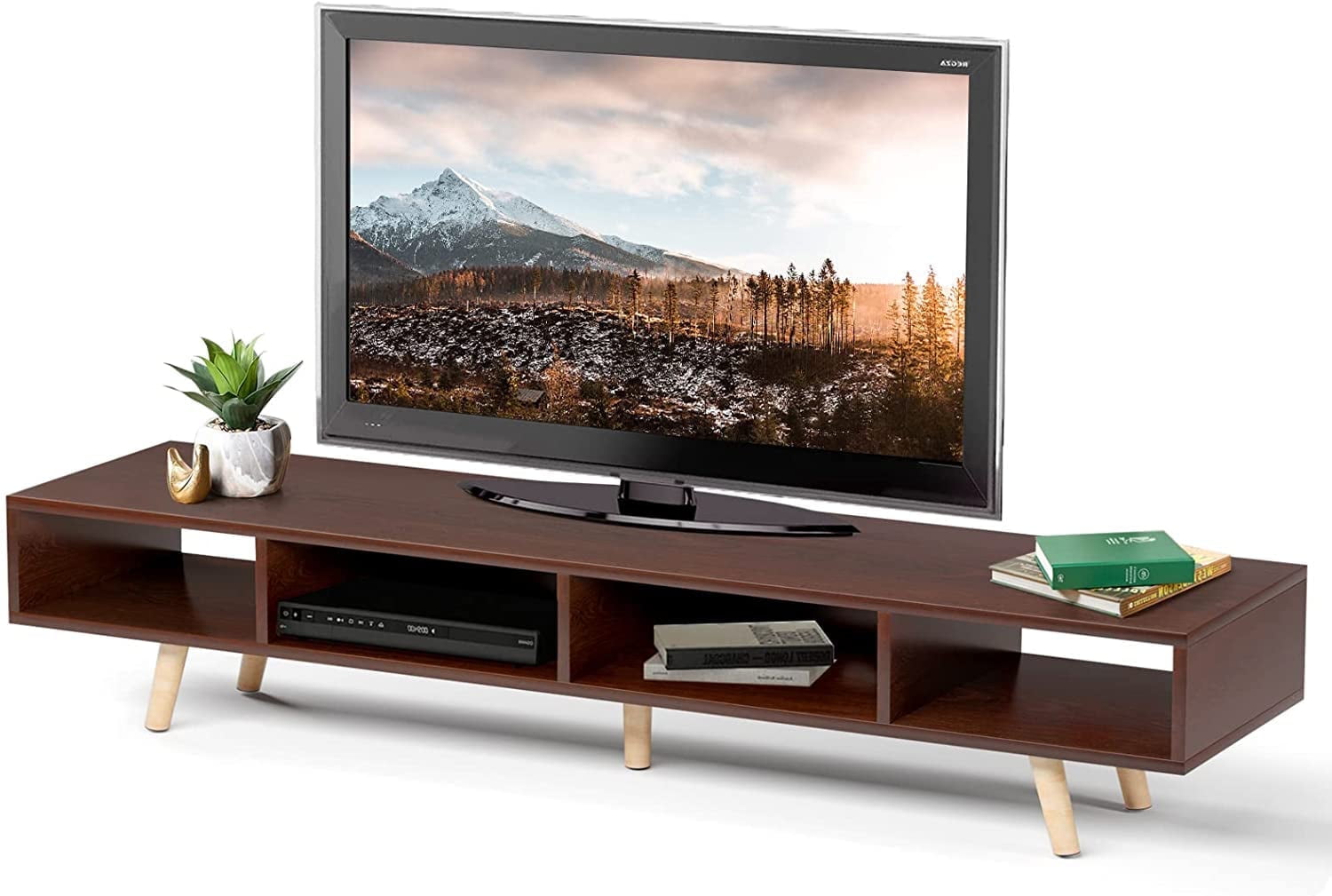 RichYa Walnut Brown Modern TV Stand Table, Waterproof with Ample ...