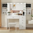 RichYa Vanity Desk with LED Mirror, Power Outlet, Storage, White Marble ...