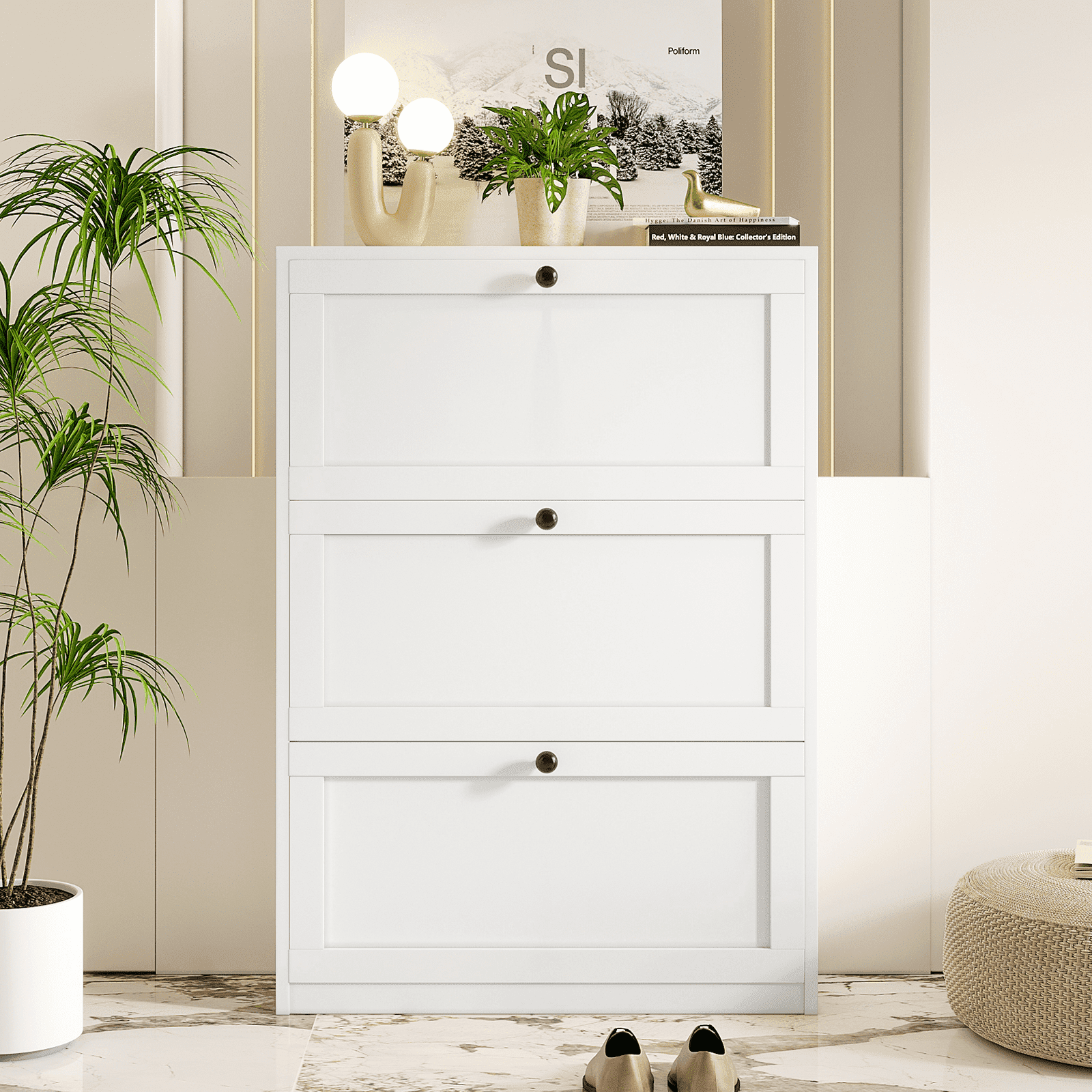 RichYa White Shoe Cabinet with 3 Flip Drawers for Entryway, Shoe ...