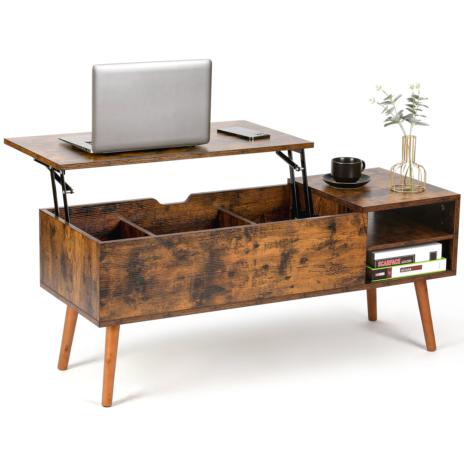 RichYa Solid Wood Lift Top Coffee Table, Raising Design for Living Room ...