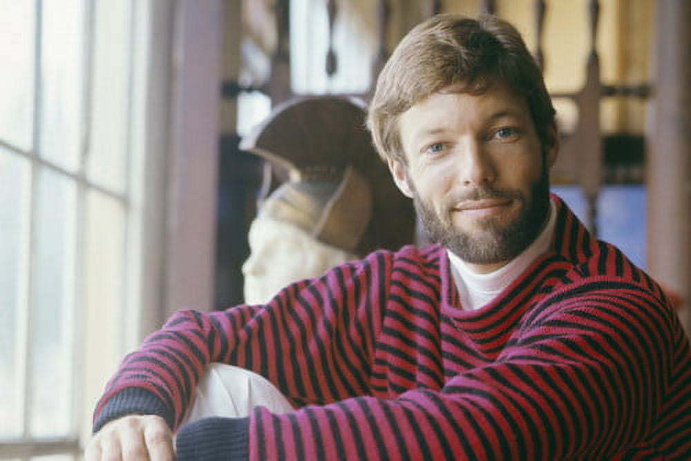 Richard Chamberlain late 1960's pose with beard in red striped sweater ...