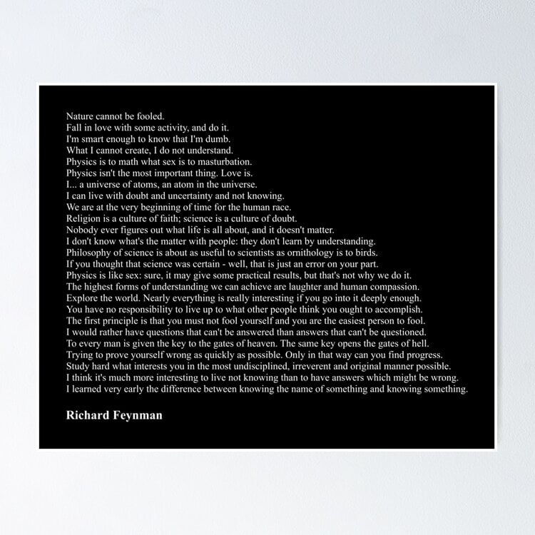 Richard Feynman Quotes Poster- Unframed Poster | Wall Art | Perfect For ...