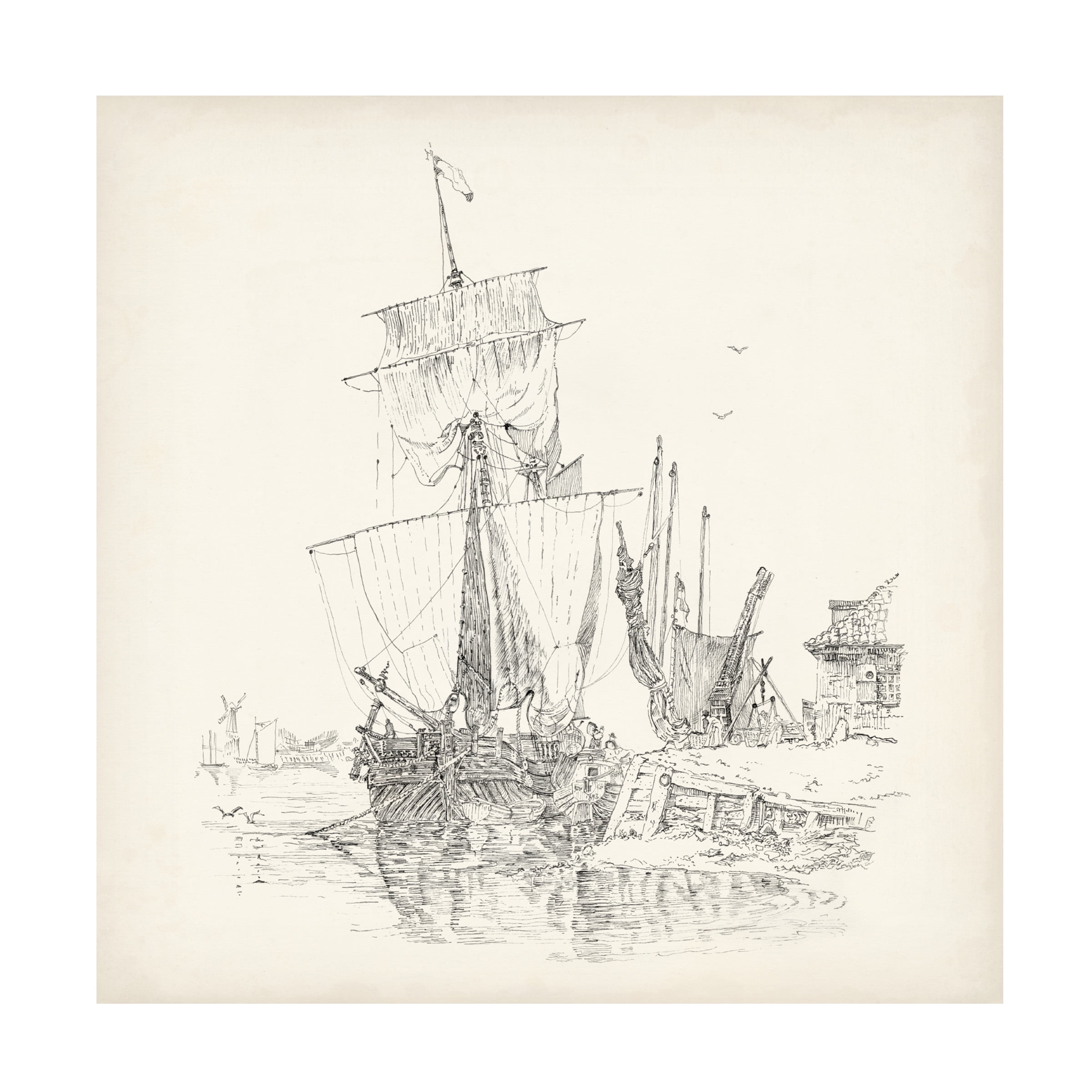 Richard Foust 'Antique Ship Sketch VII' Canvas Art - Walmart.com