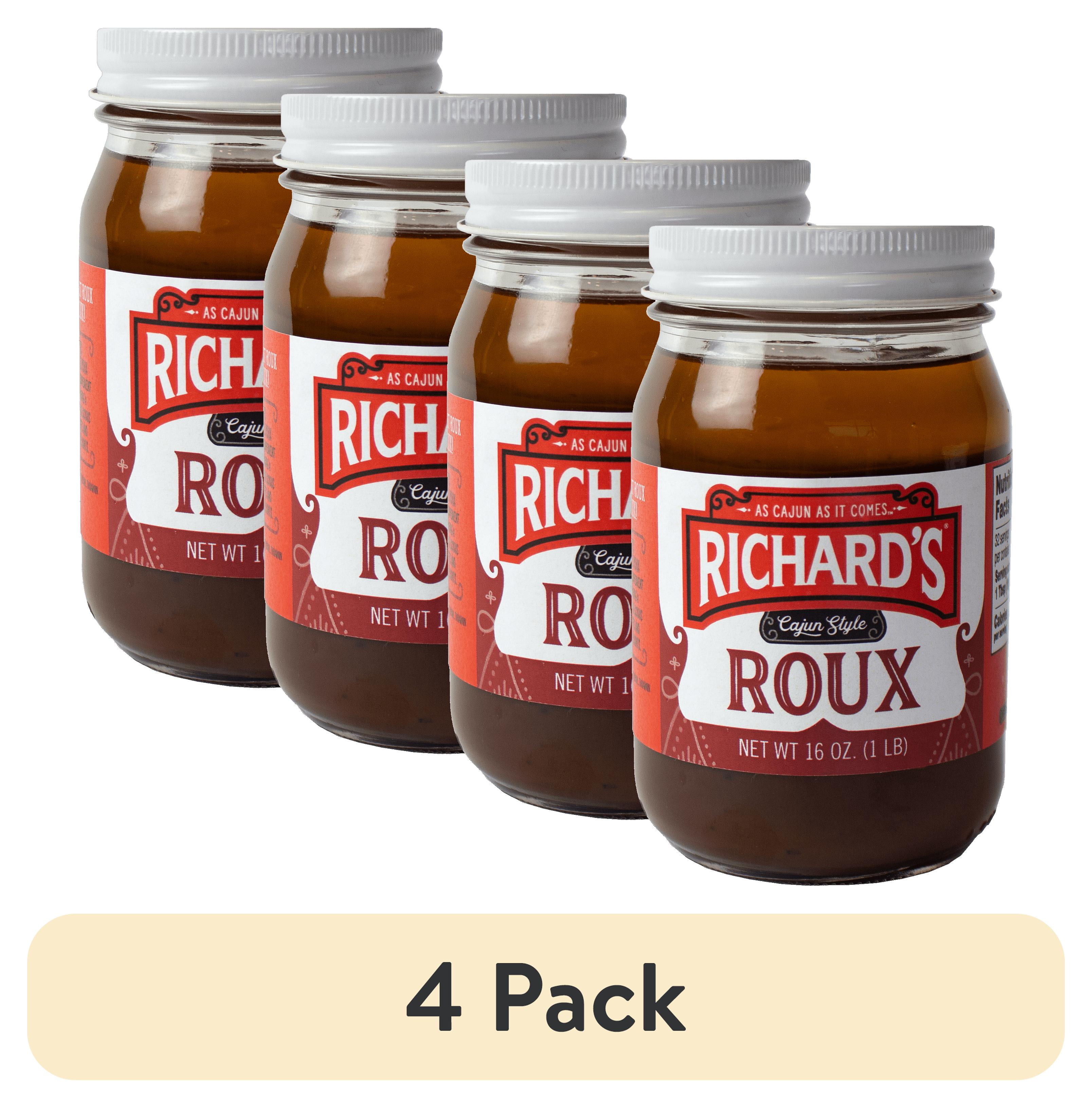 (4 pack) Richard's Cajun Foods Cajun Style Roux 16 oz, Glass Jar Shelf ...