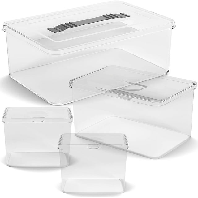 Richards Clear Plastic Storage Bins Set with Lids & Handle for Box ...