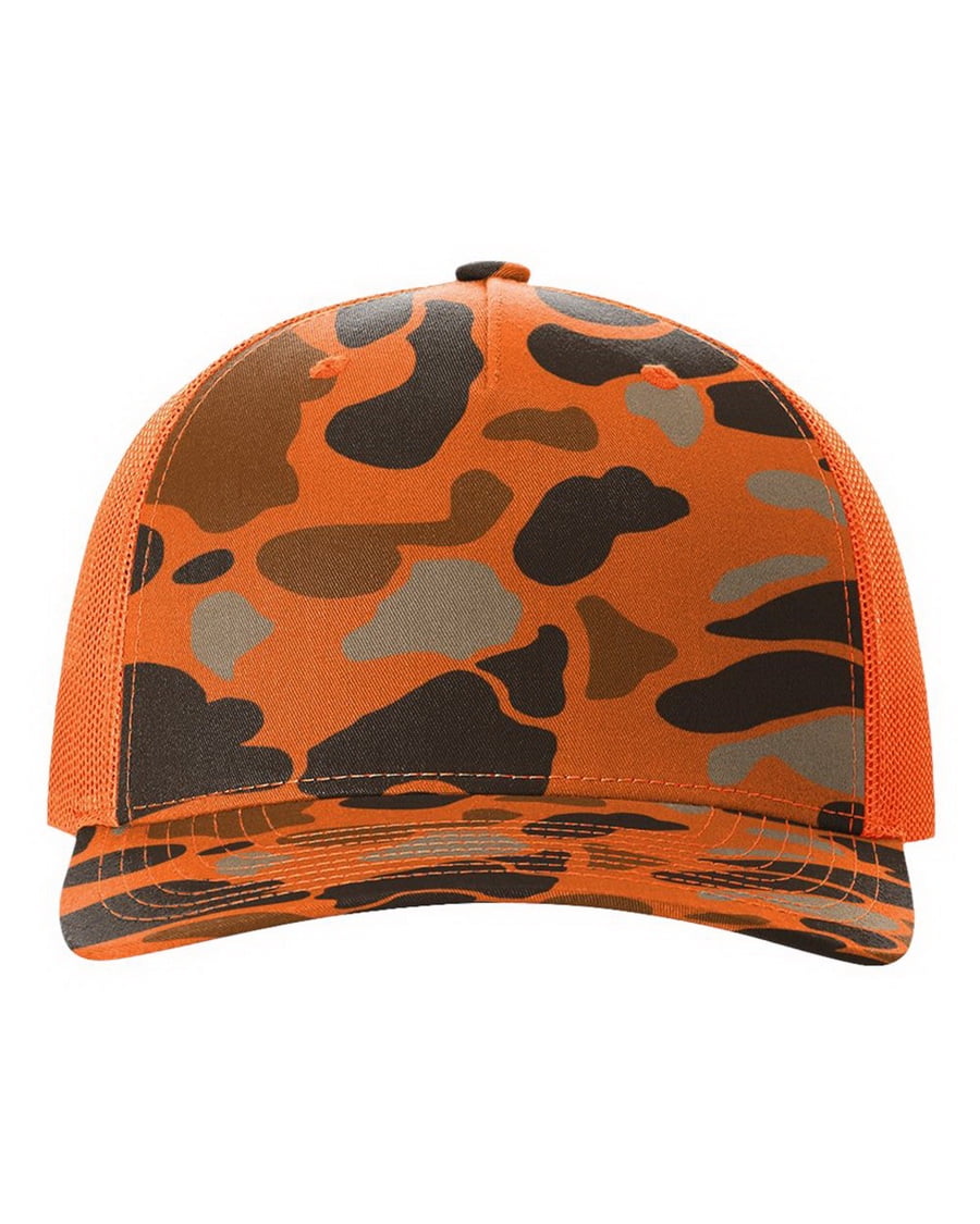 Richardson Printed Five Panel Trucker (112PFP), Size OSFM, Blaze Duck Camo/Blaze Orange ...