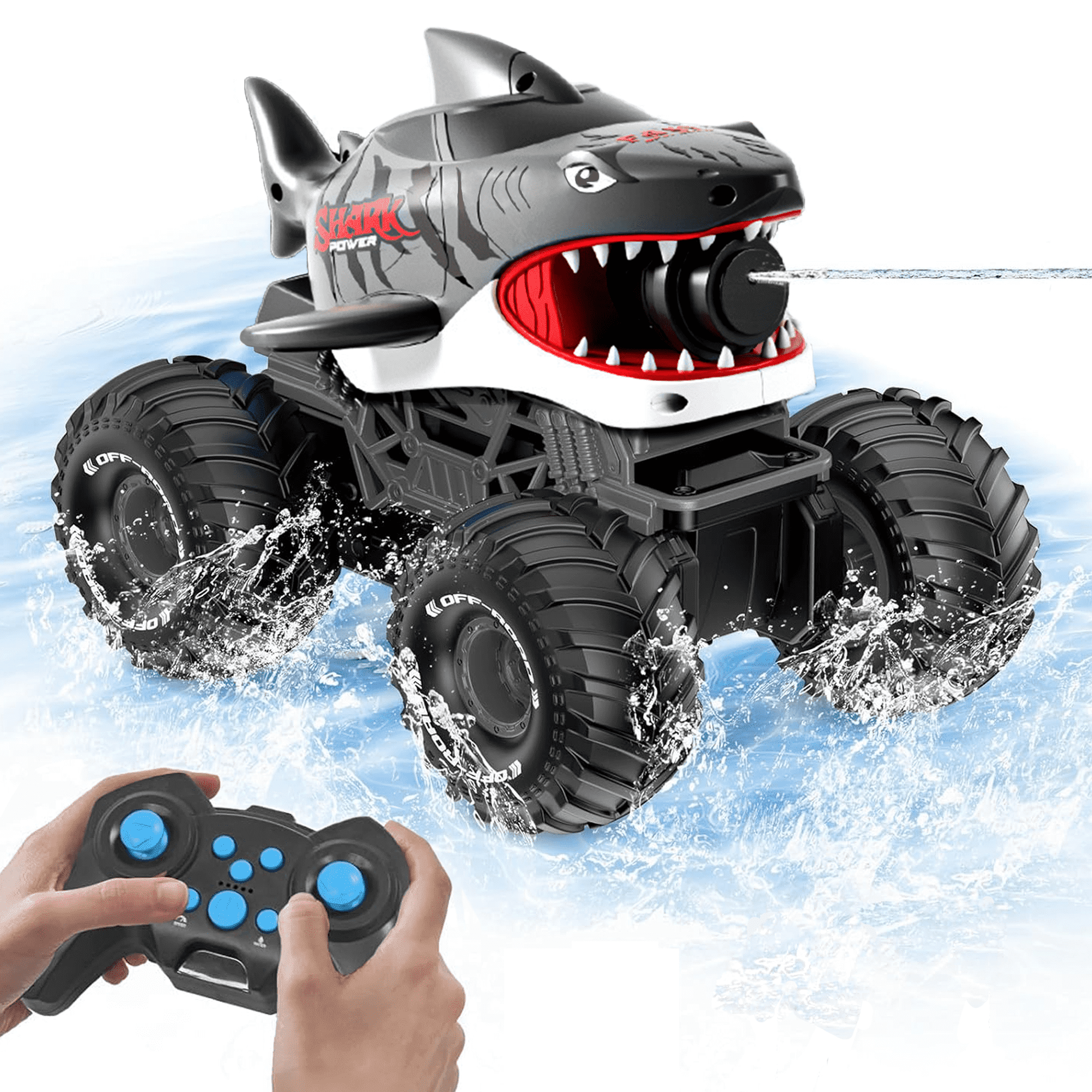 Richgv Remote Control Car Amphibious RC Shark Truck with Water Squirt ...