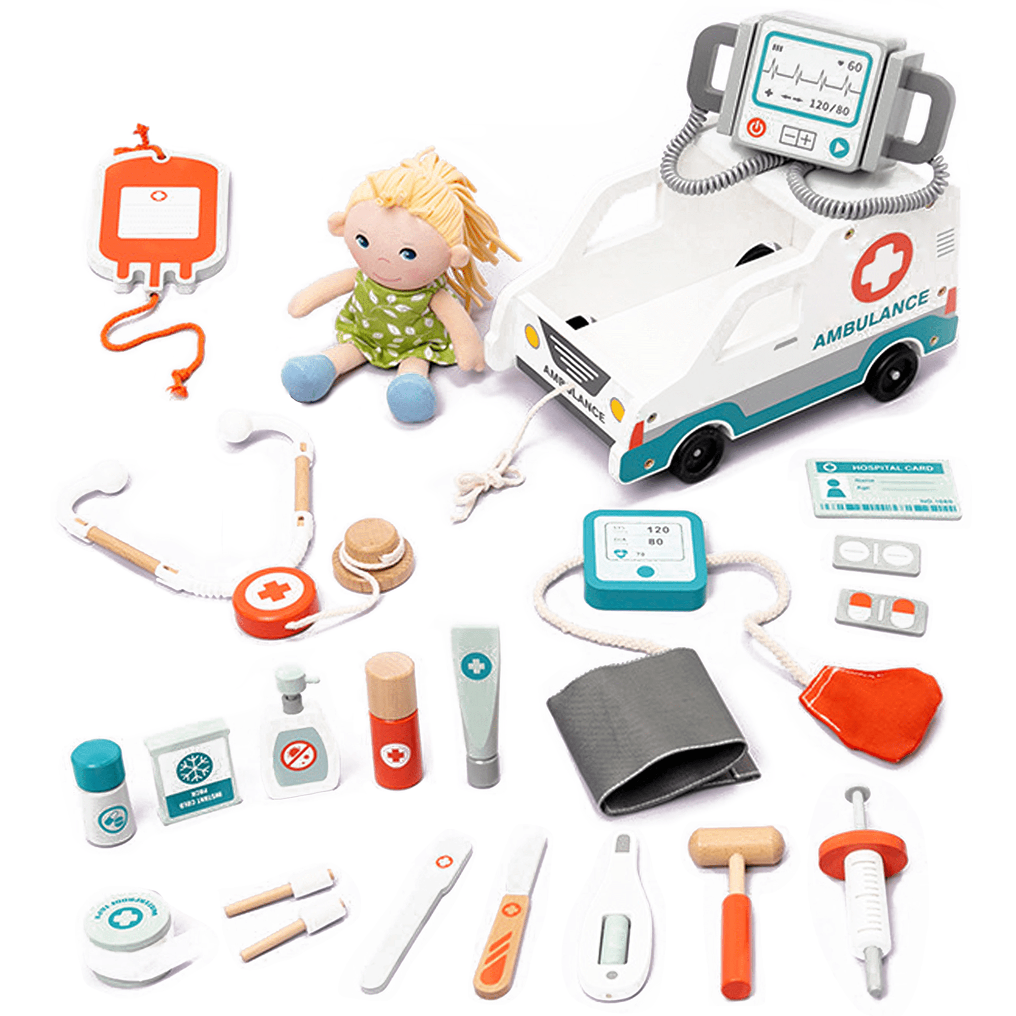 Richgv Wooden Doctor Kit for Kids, 22pcs Pretend Play Medical Toys with ...