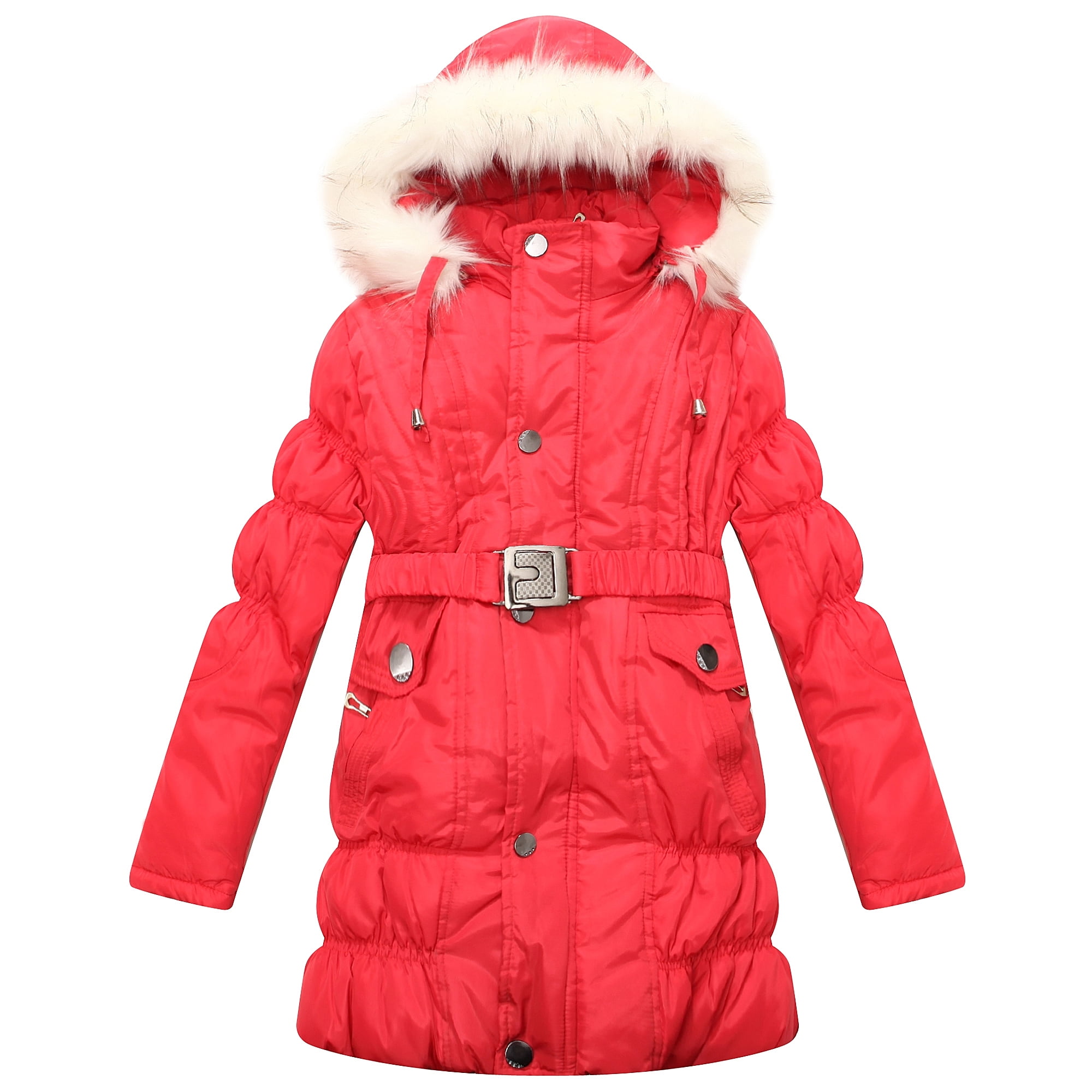 Richie House Big Girls' Padded Winter Jacket with Belt and Faux Fur ...