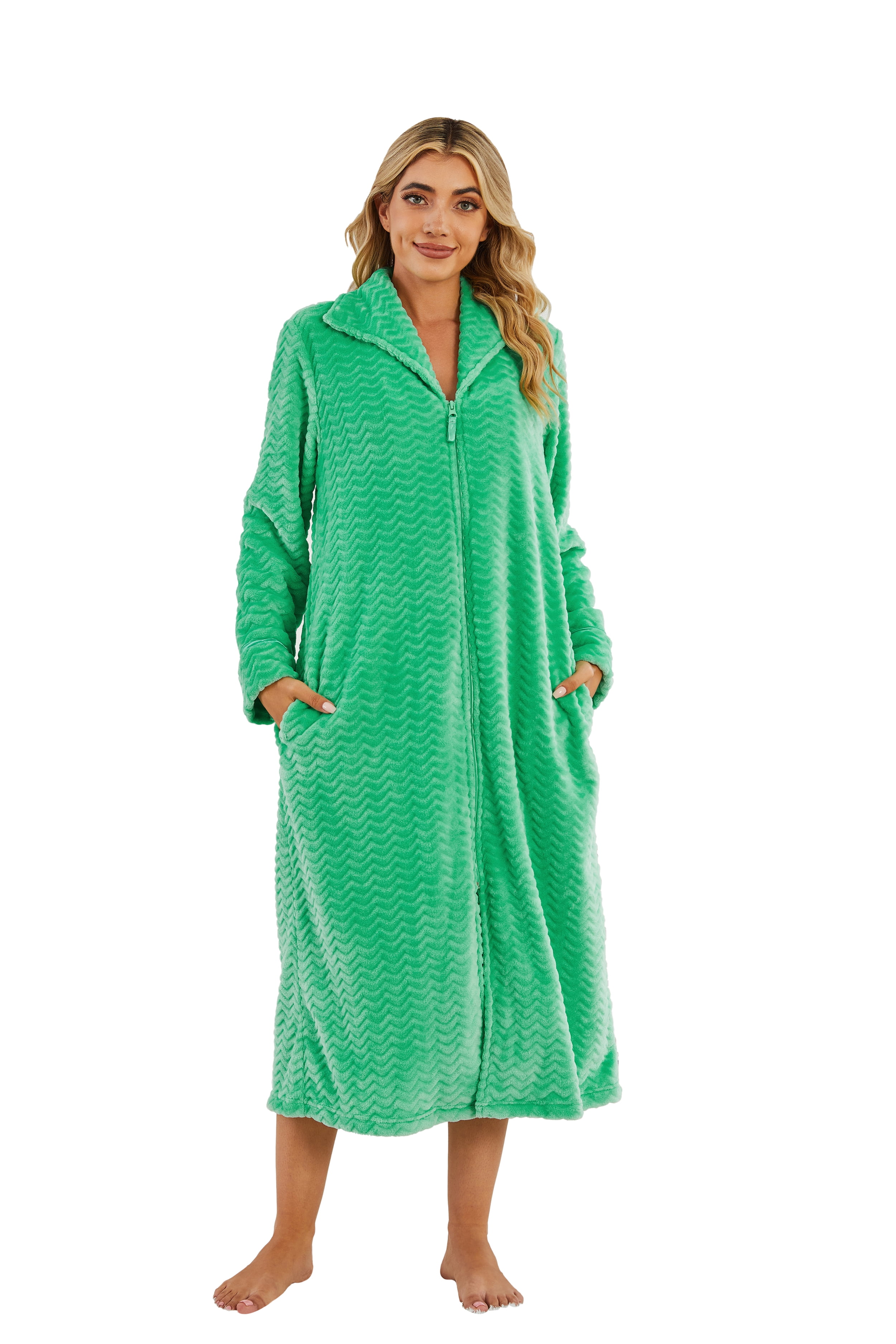 Richie House Long Zipper Robe For Womens Soft Premium Flannel Fleece ...