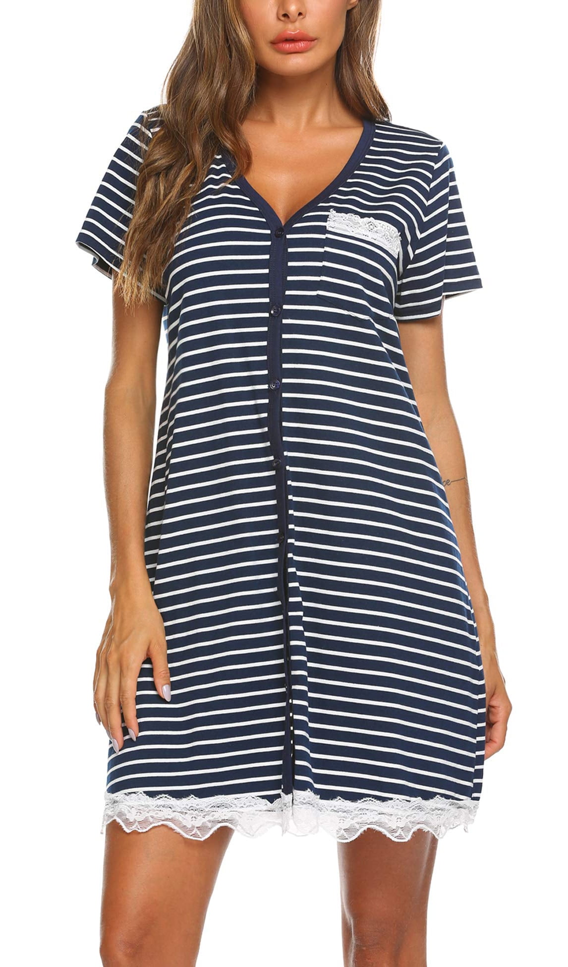 Richie House Night Shirts Women Button Down Lace Sexy Sleep Shirts ...