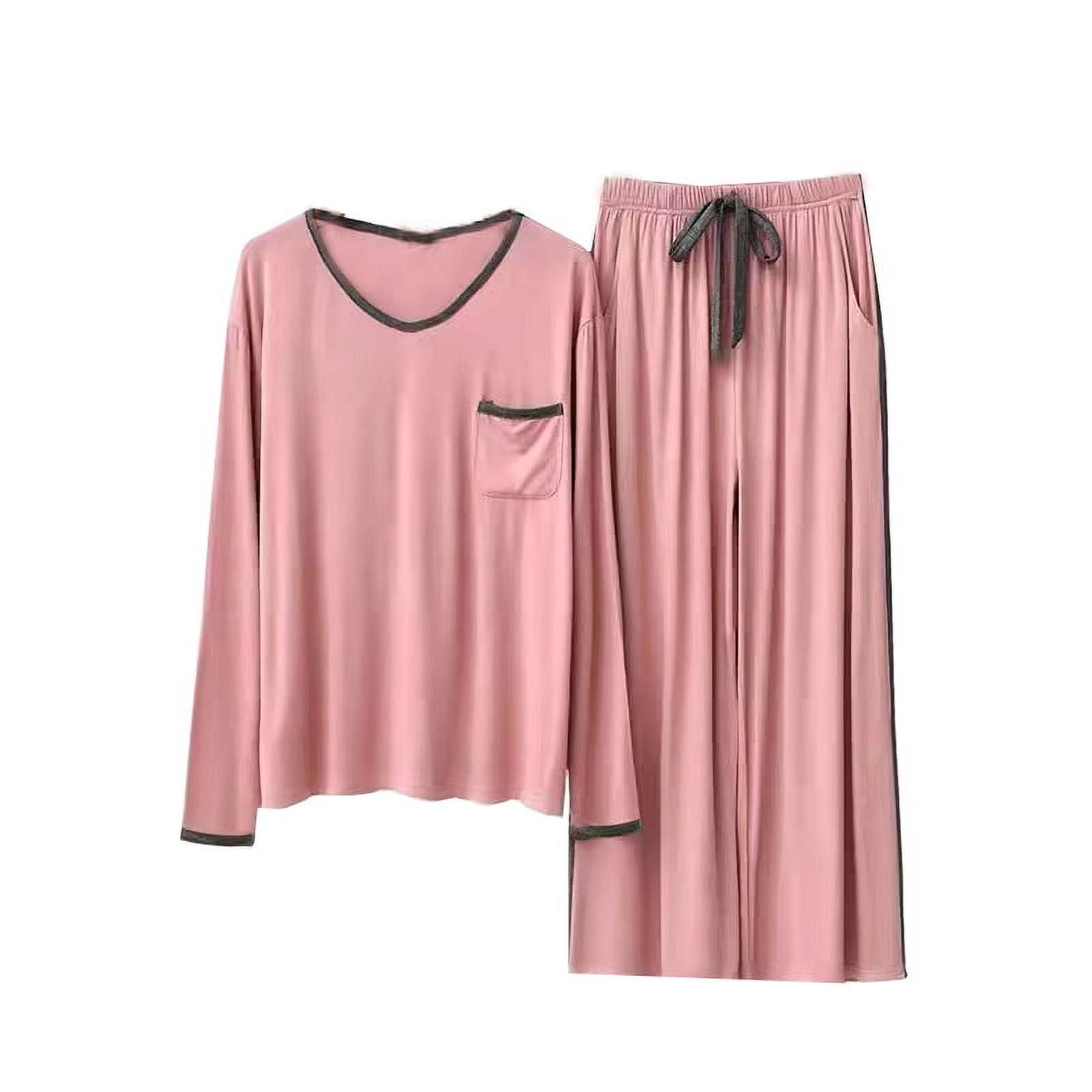 Richie House Pajamas Set Women Long Sleeve Button V-Neck Sleepwear Soft ...