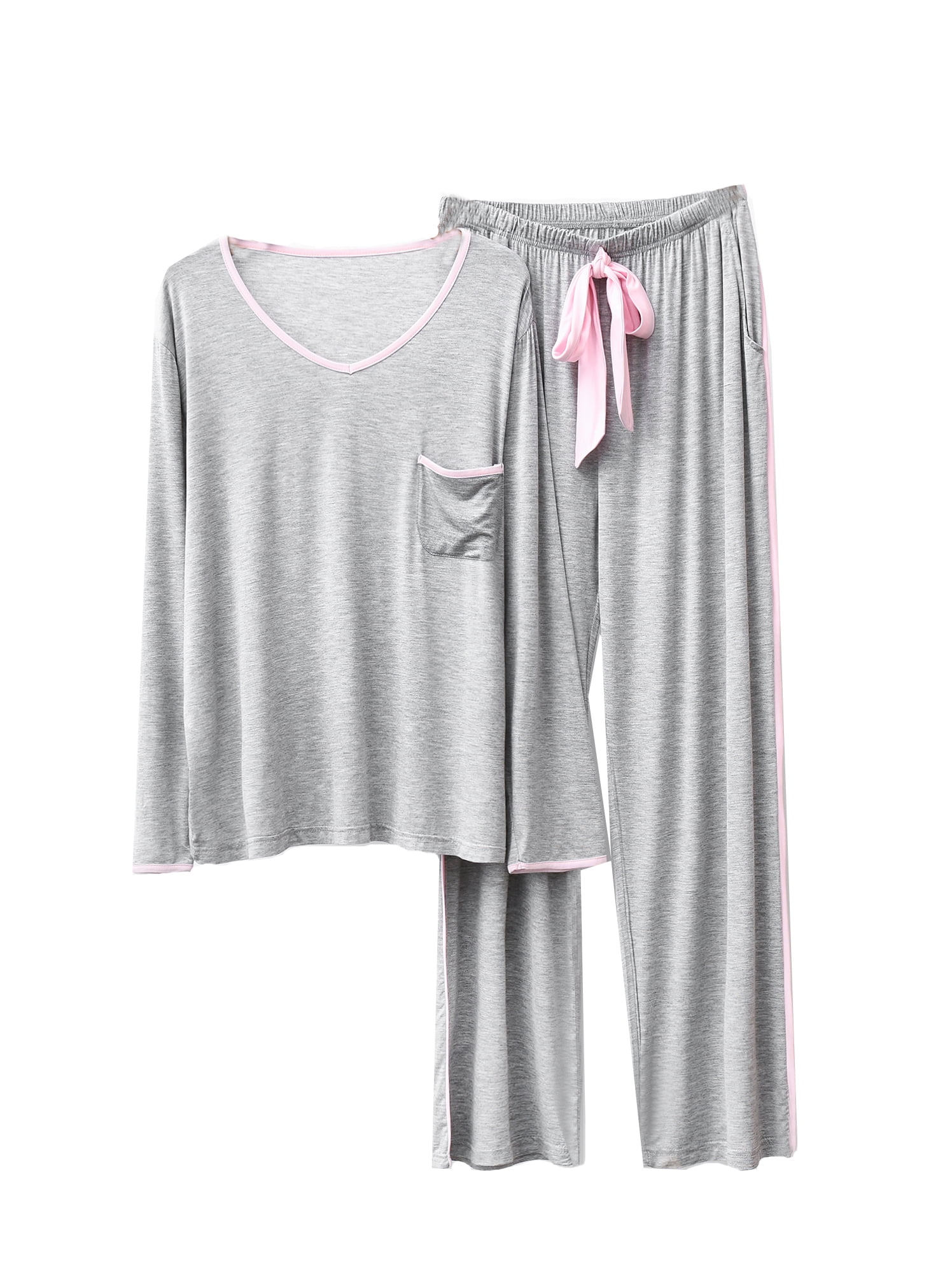 Richie House Pajamas Set Women Long Sleeve Button V-Neck Sleepwear Soft ...