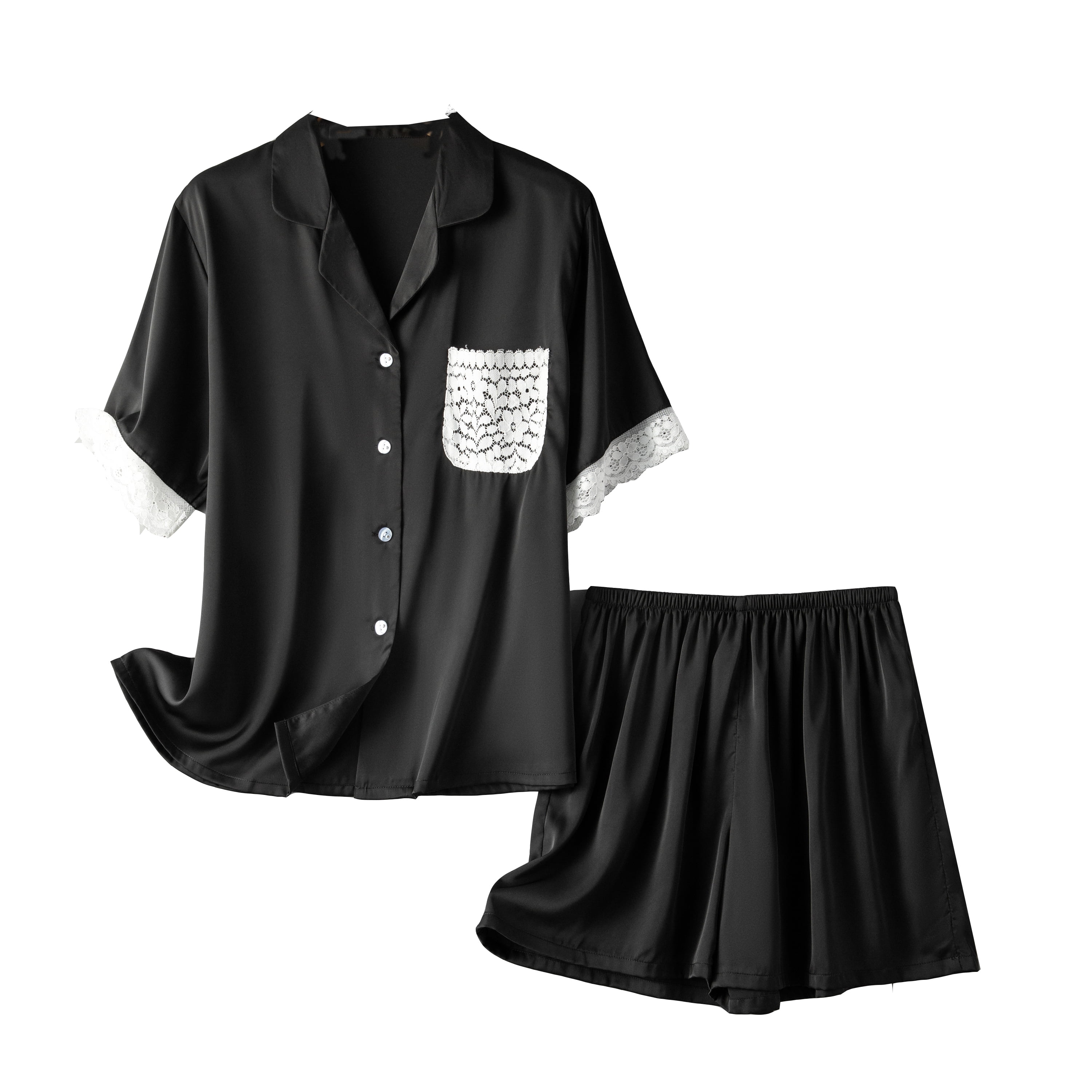 Richie House Pajamas Women Short Sleeve Lace Sleepwear Button Down ...