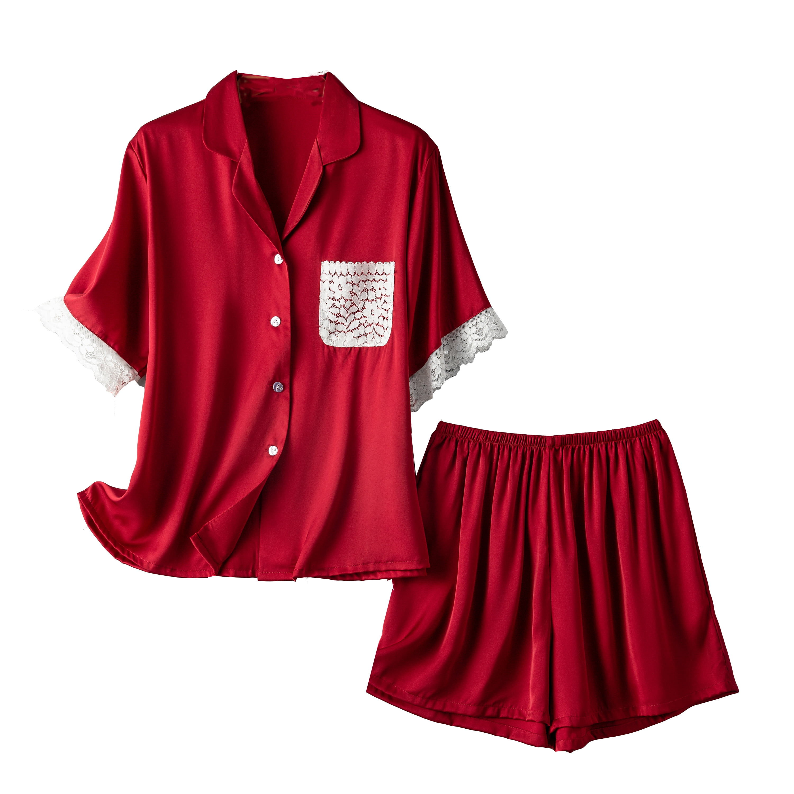 Richie House Pajamas Women Short Sleeve Lace Sleepwear Button Down ...